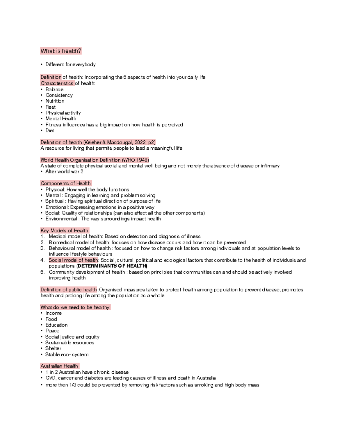 Introduction to Understanding Health (HLTH101, Week 1) - Studocu