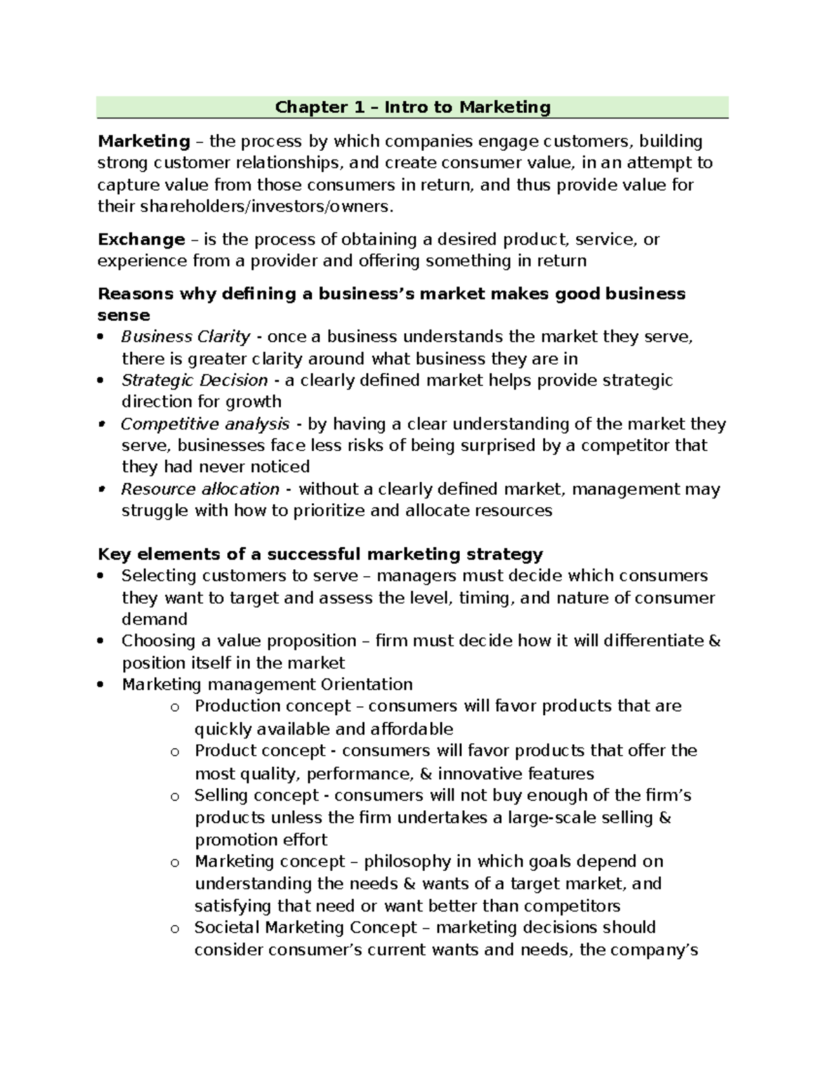 COMM 223 - Midterm Topics Summary: Intro to Marketing Concepts - Studocu