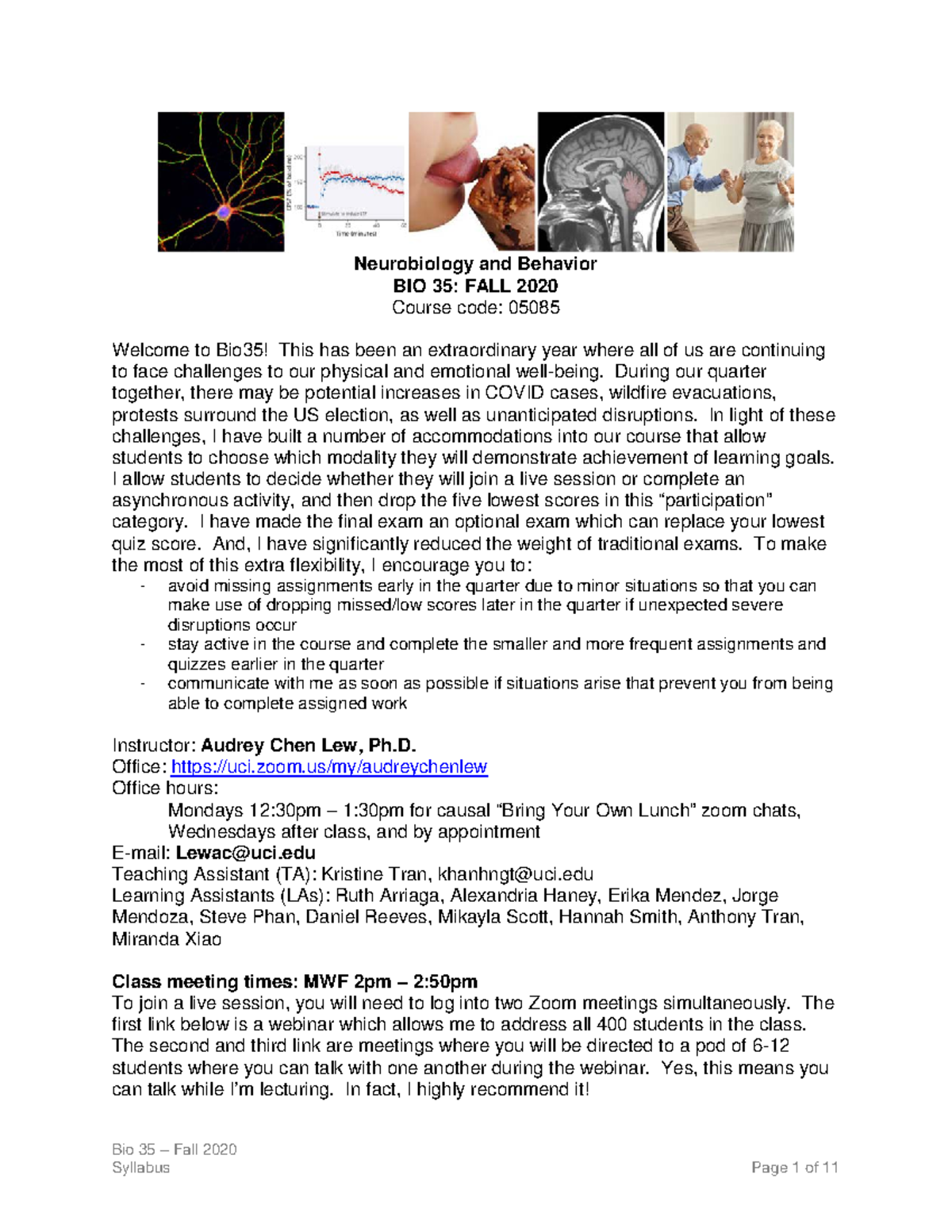 BIO 35 Neurobiology Syllabus & Course Outline - Fall 2020 - Studocu