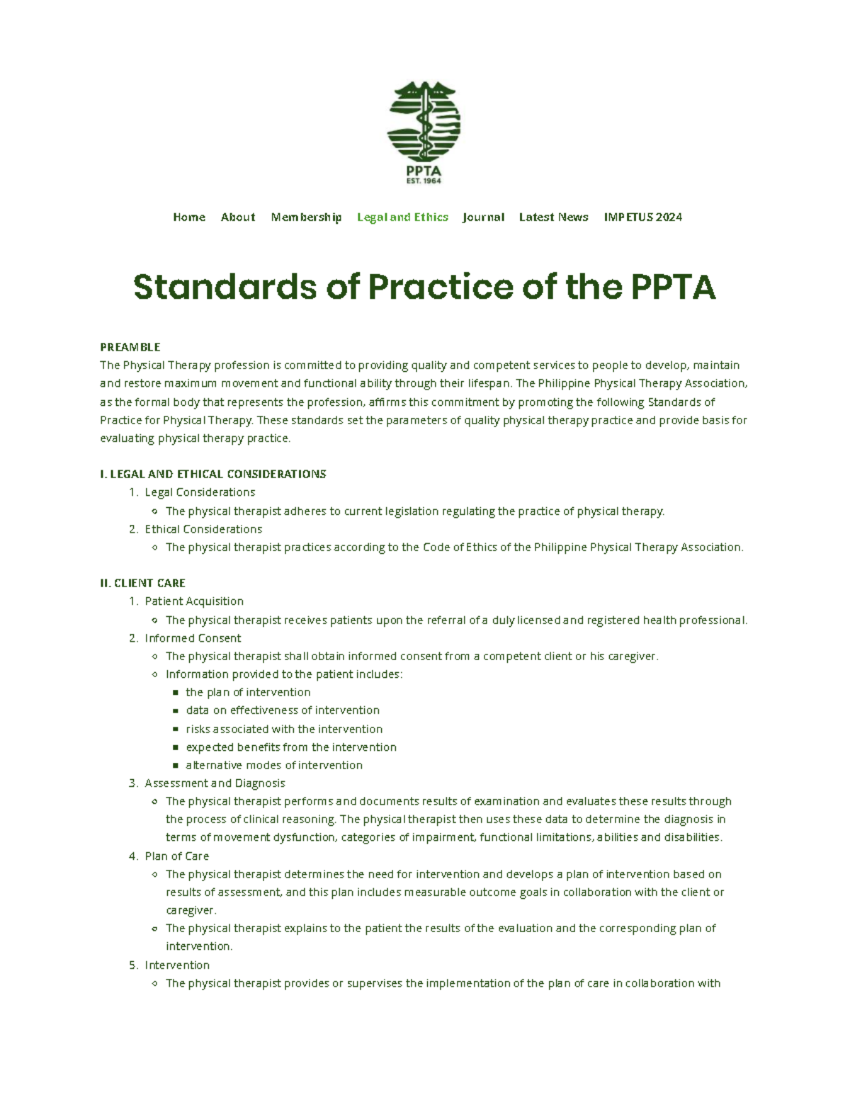 Standards of Practice for Physical Therapy: PPTA 2024 Guidelines - Studocu