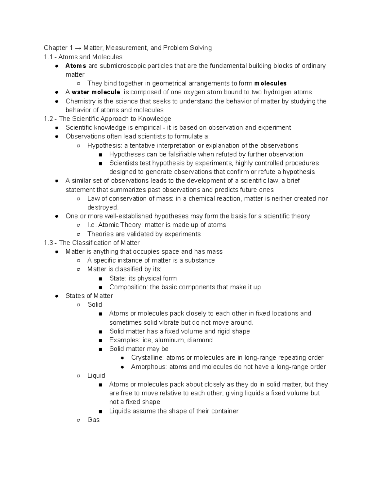 AP Chem 5th Ed Chapter 1: Matter, Measurement & Problem Solving Outline ...