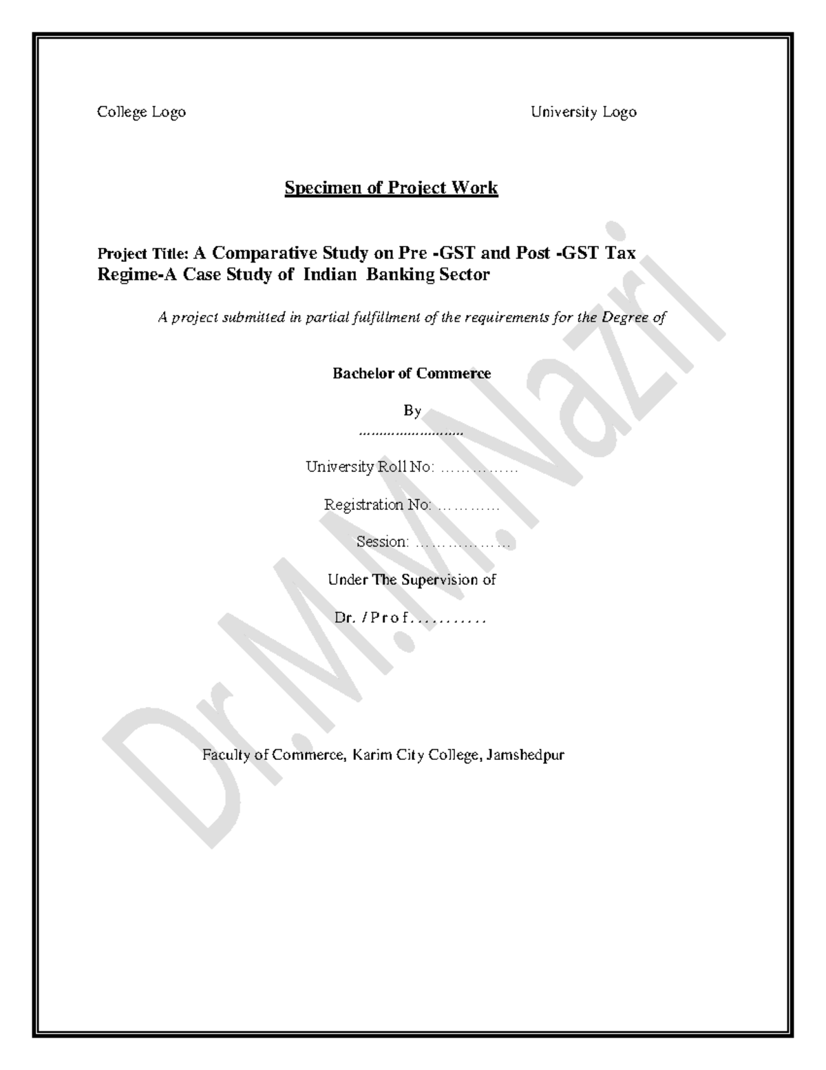 "Project Work: Comparative Study of Pre-GST & Post-GST Tax Regime - B ...