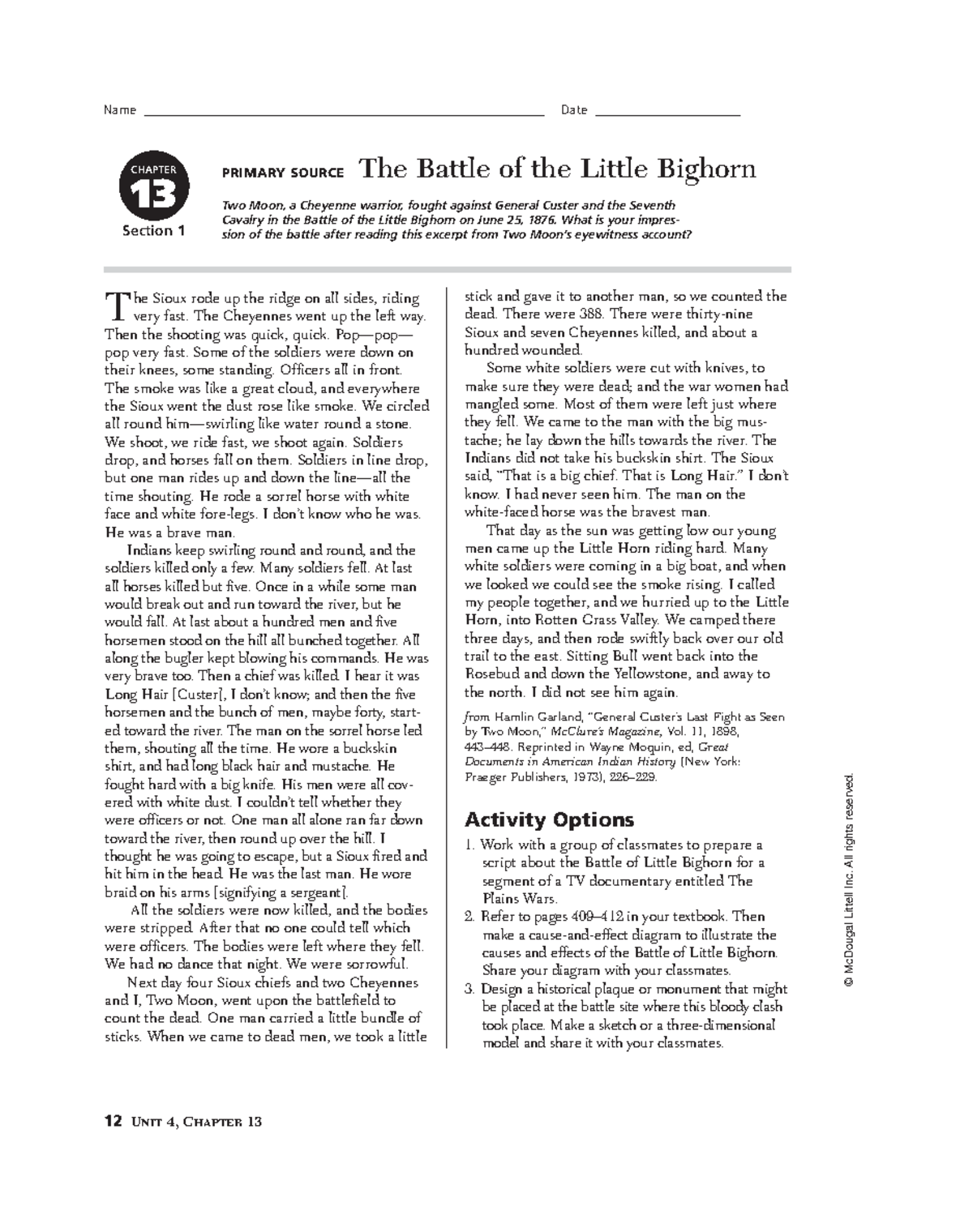 Little Bighorn - © McDougal Littell Inc. All rights reserved. 12 Unit 4 ...