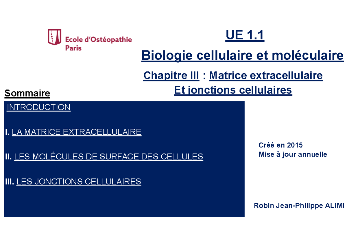 Chp-III UE1 - Résumé sur la Matrice Extracellulaire et les Jonctions ...
