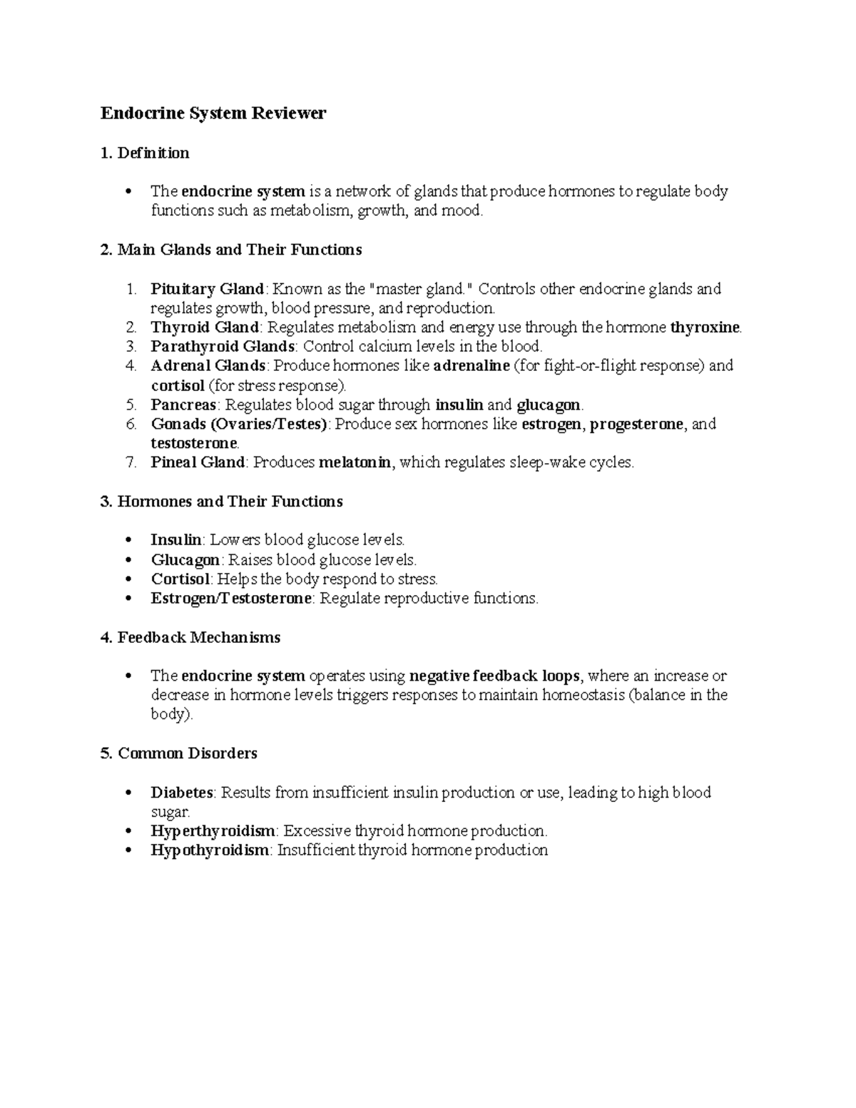 Endocrine System Review: Key Glands, Hormones & Disorders - Studocu