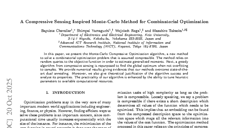 Compressive Optimization Algorithm for Combinatorial Problems (2510) - Studocu