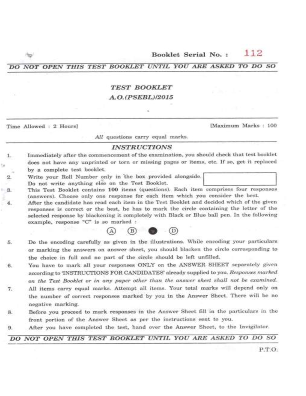 2015 11 Account Officer (HPSEBL) Test Booklet Instructions & Questions ...
