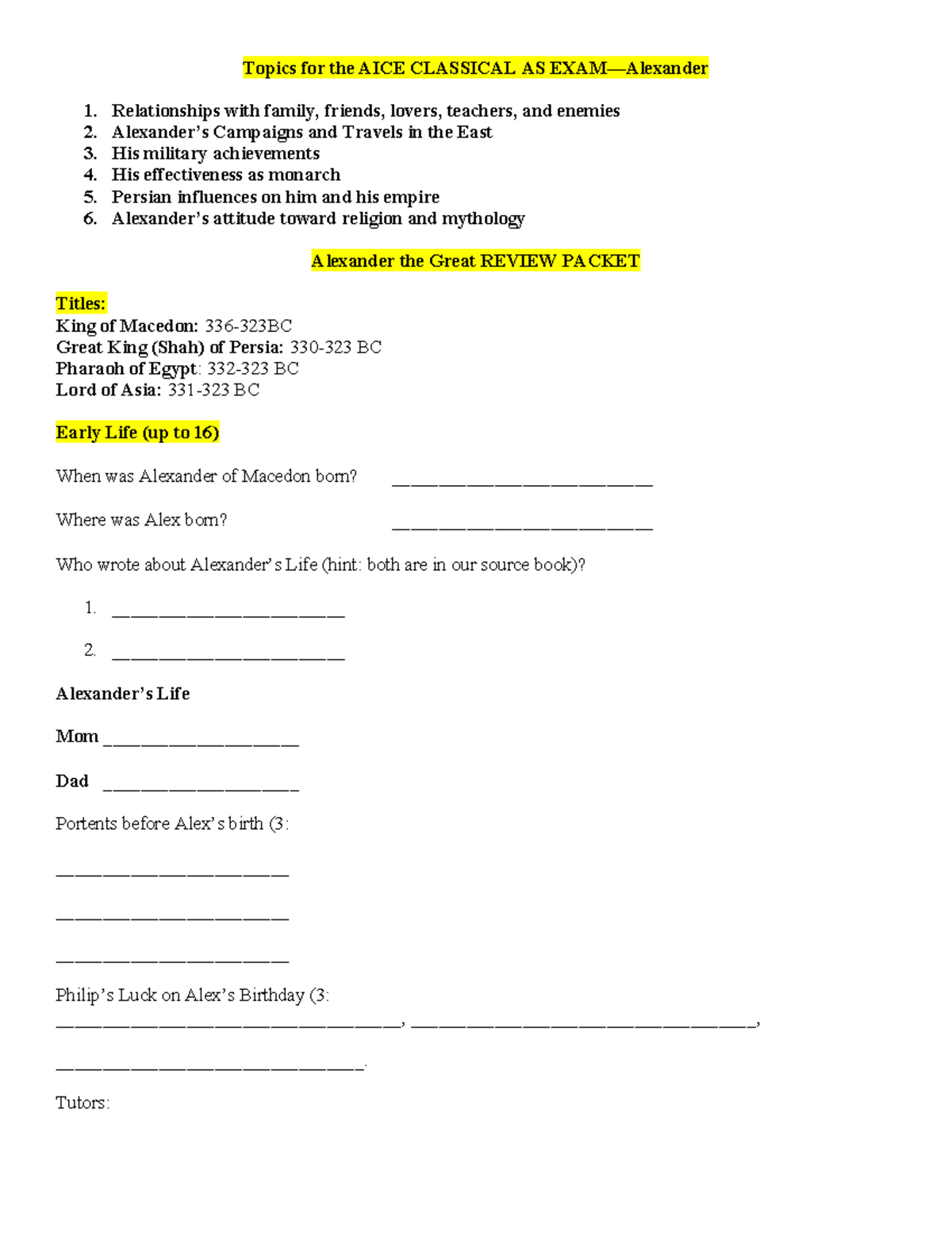 Alexander the Great Study Packet 4EXAM (1)-1 - Topics for the AICE ...