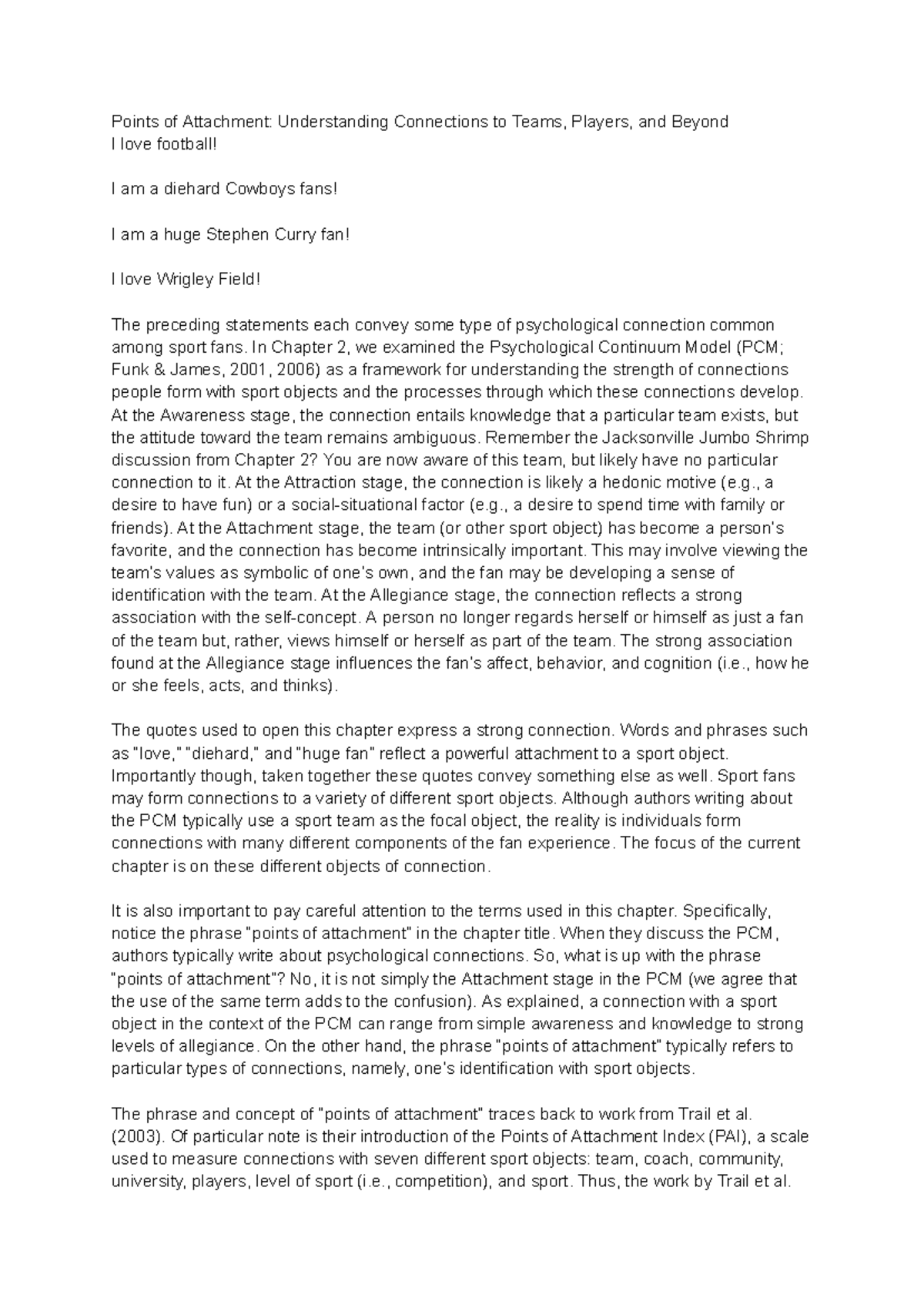 Points of Attachment: Psychological Connections in Sports (Unit 3 ...