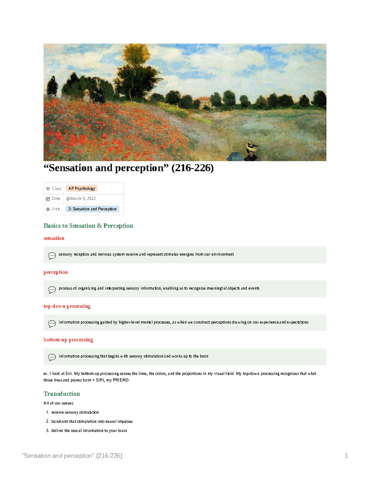 Sensation and perception (216-226) - “Sensation and perception” (216 ...