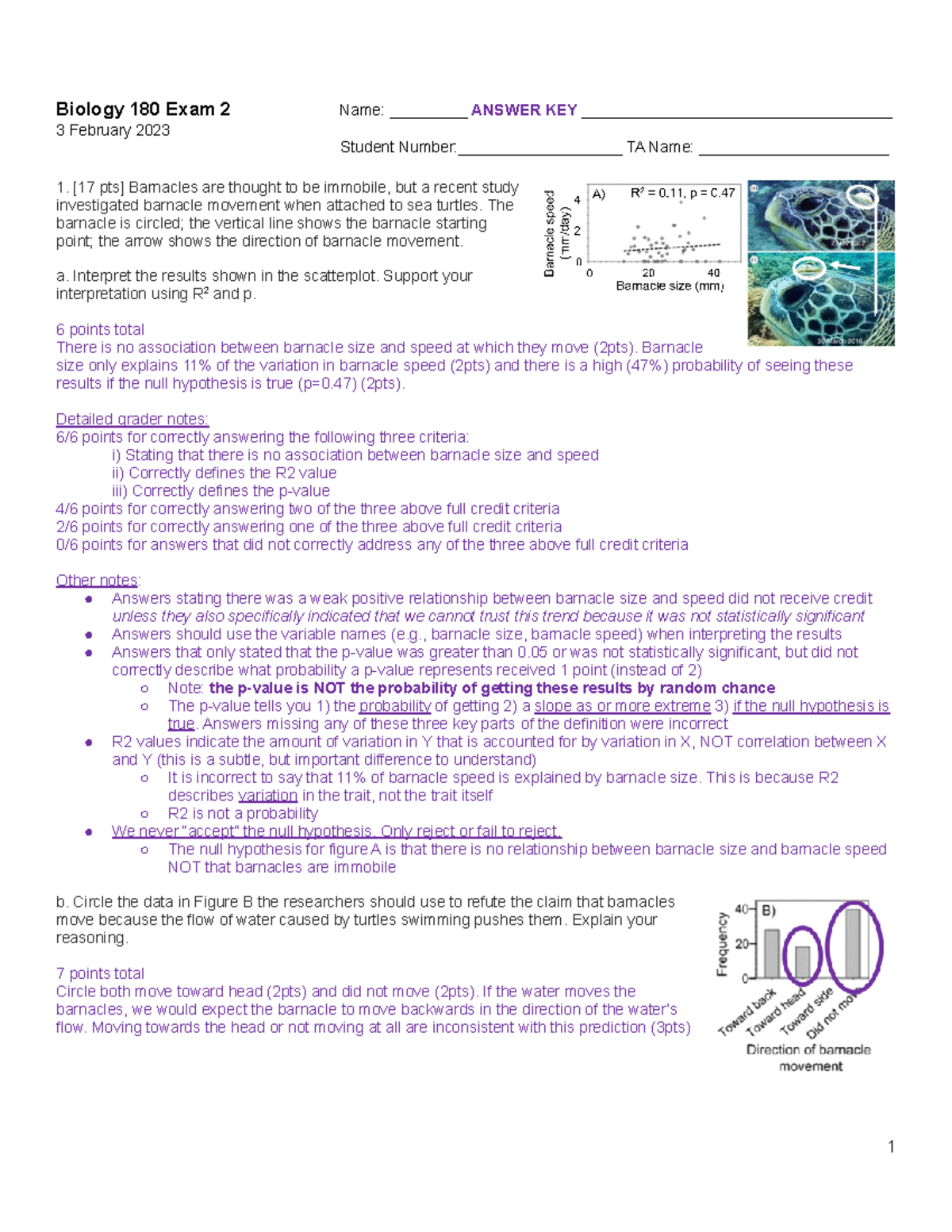 Biol 180 WIN 2023 Exam 2 Answer Key and Grader Notes - Studocu