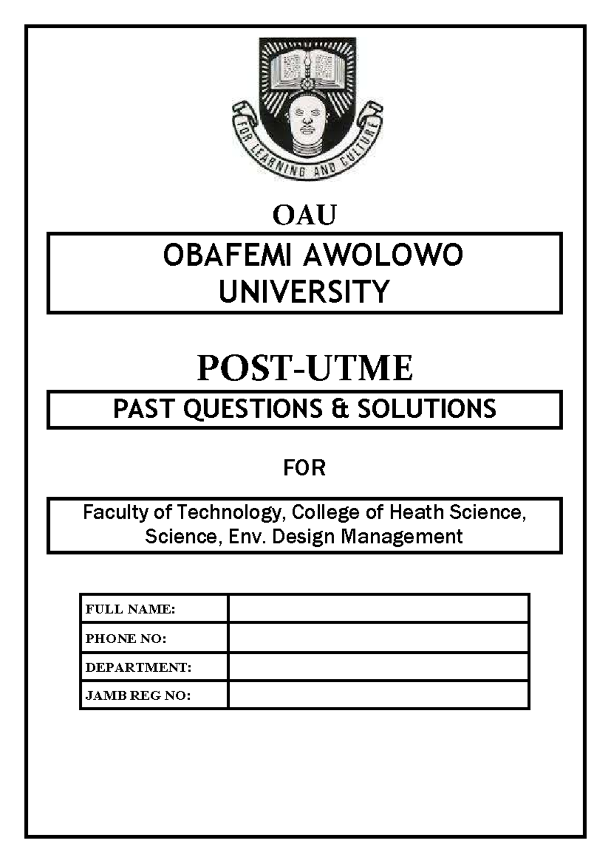 OAU Post UTME Past Questions & Answers for Faculty of Technology - Studocu