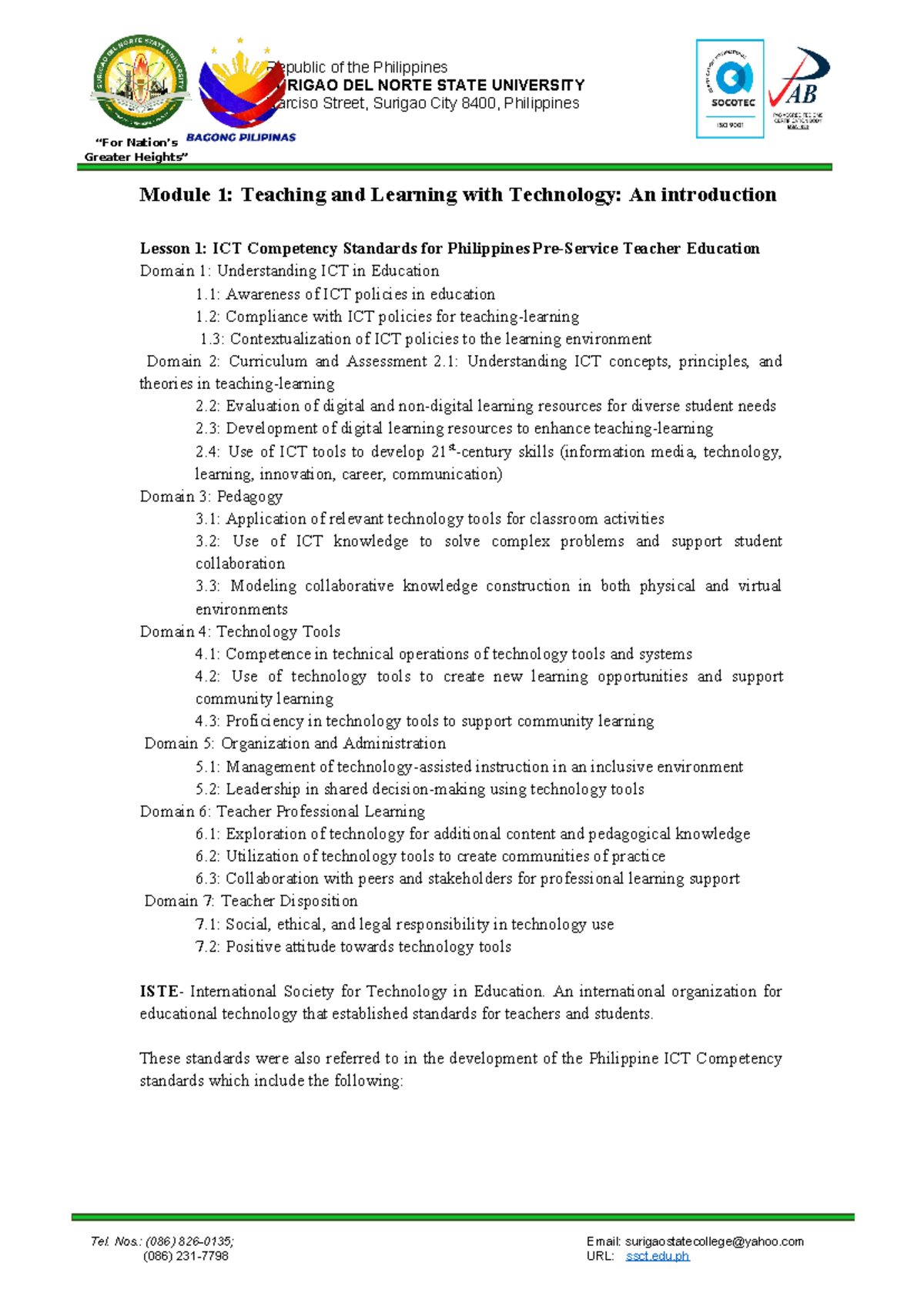 Handout (EDUC 5) - hjhbgqjwdgqu - SURIGAO DEL NORTE STATE UNIVERSITY Narciso Street, Surigao ...