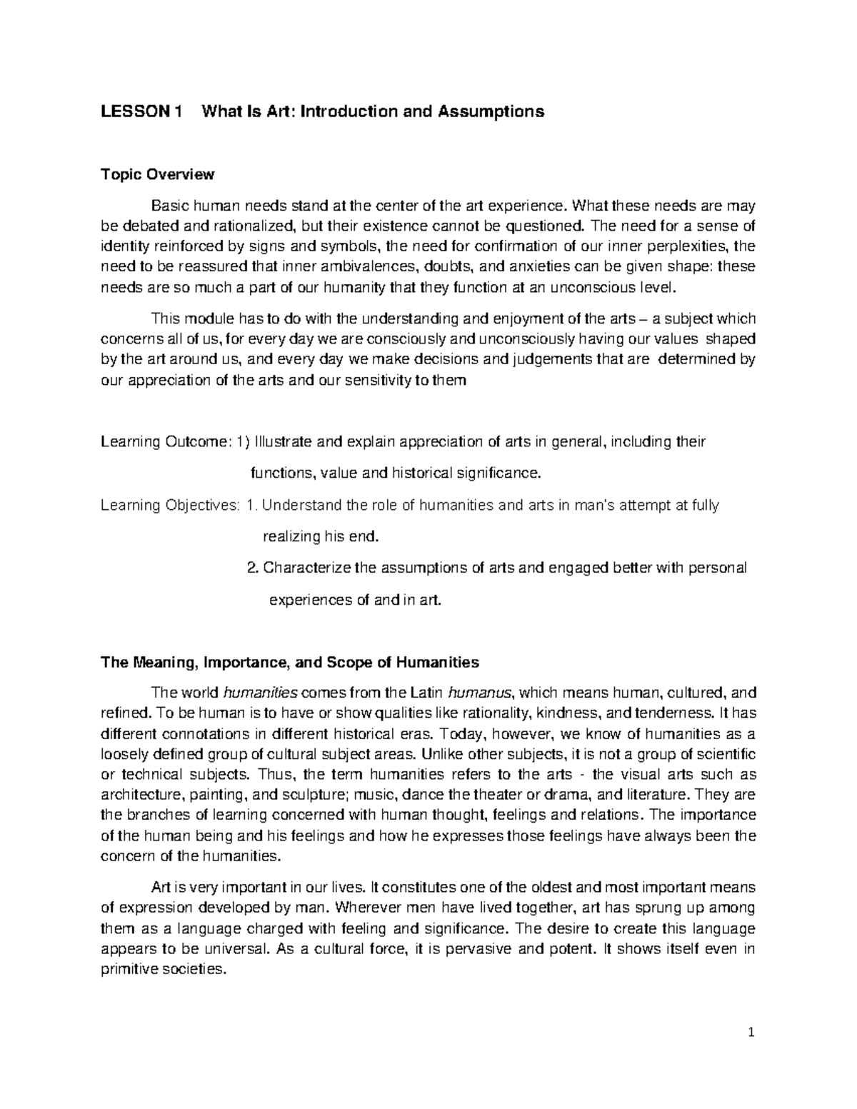 GE 6 - Art Appreciation: Understanding Art & Its Importance - Studocu