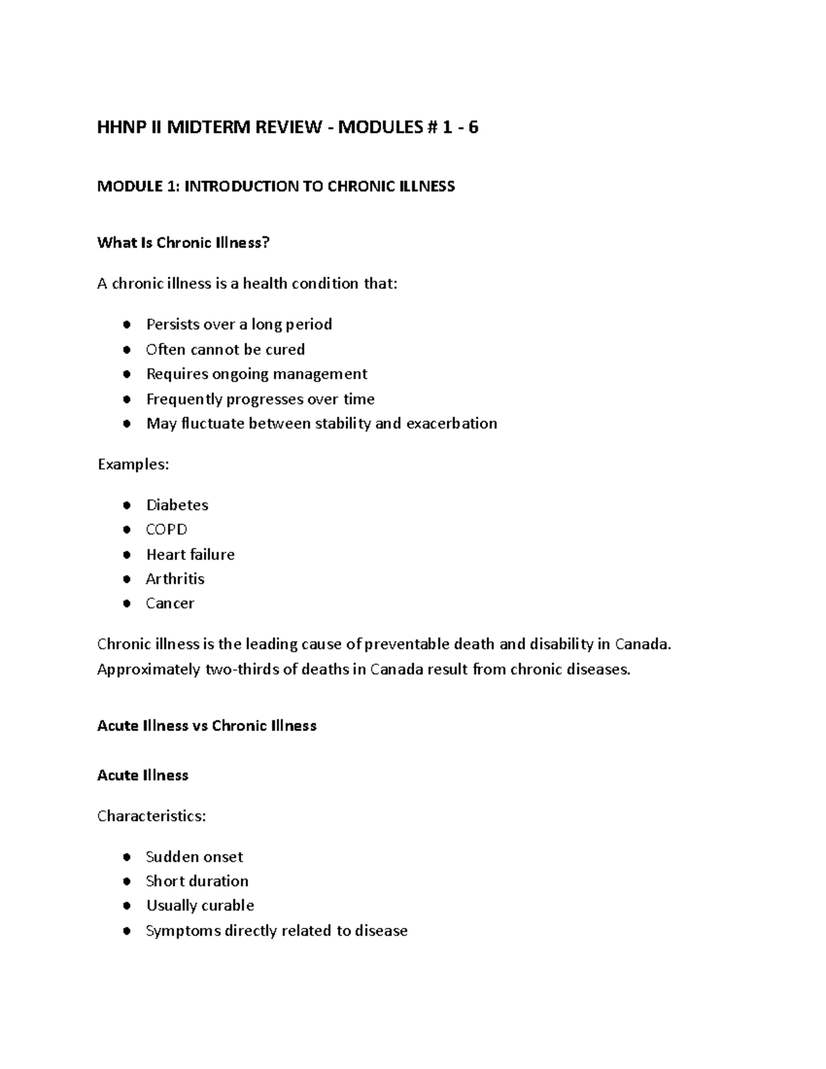 HHNP II MIDTERM REVIEW: CHRONIC ILLNESS & MANAGEMENT MODULES 1-6 - Studocu