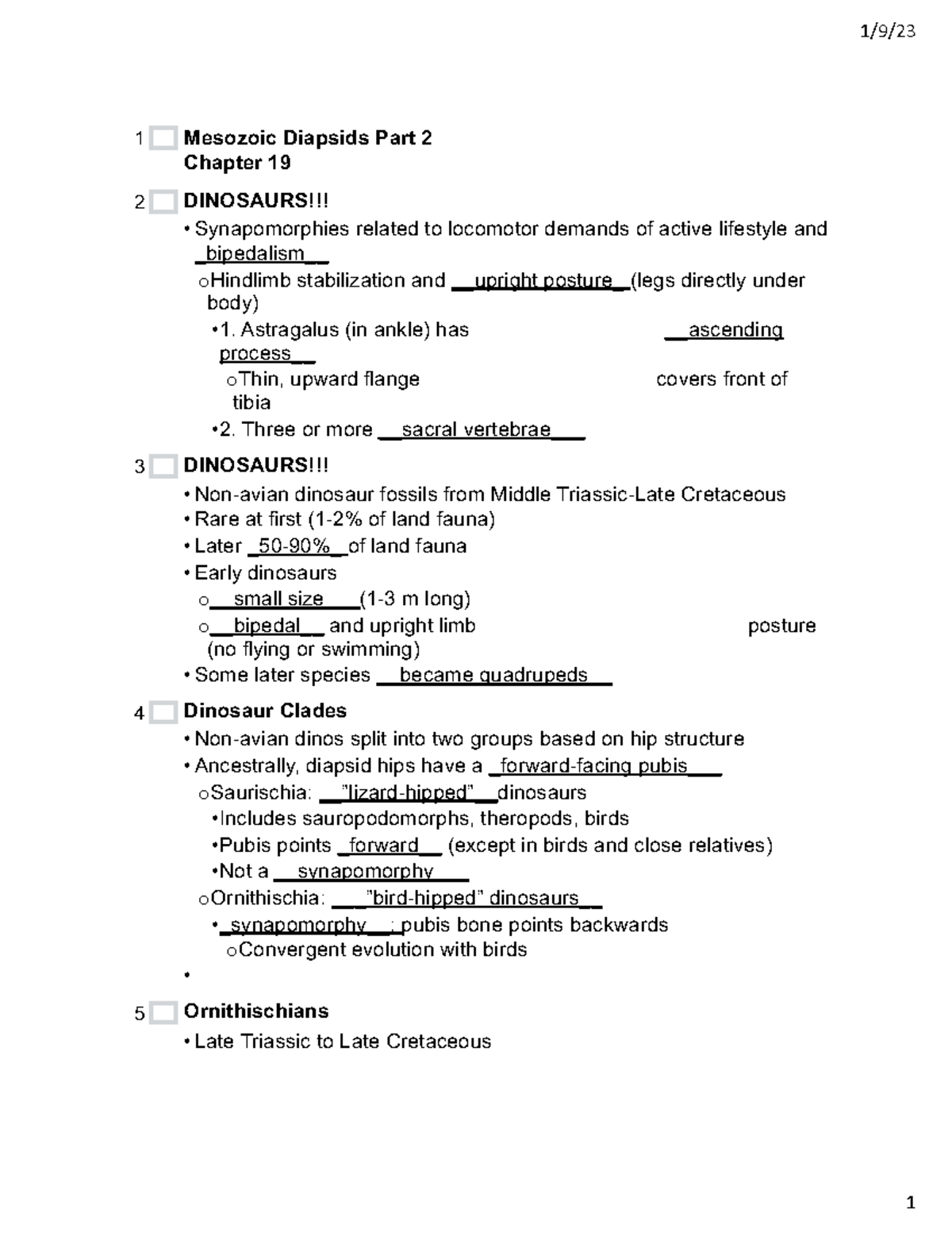 Ch 19 Mesozoic Diapsids Part 2 Fall22 - 1/9/ 1 Mesozoic Diapsids Part 2 ...