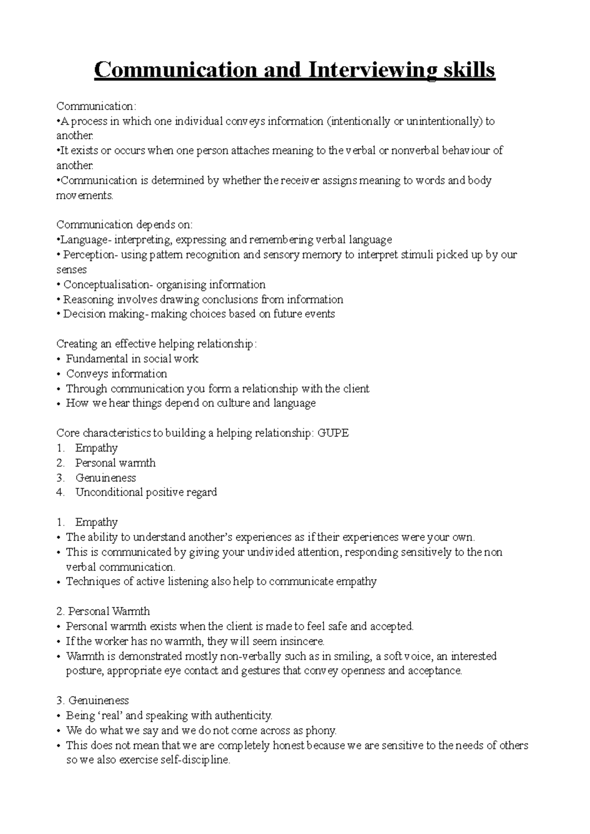 Communication and Interviewing Skills for Social Work Counseling - Studocu