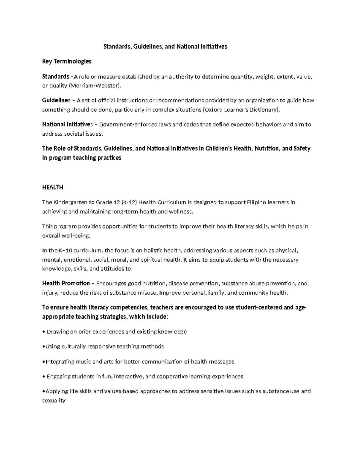 Standards Guidelines - Guidelines – A set of official instructions or recommendations provided ...