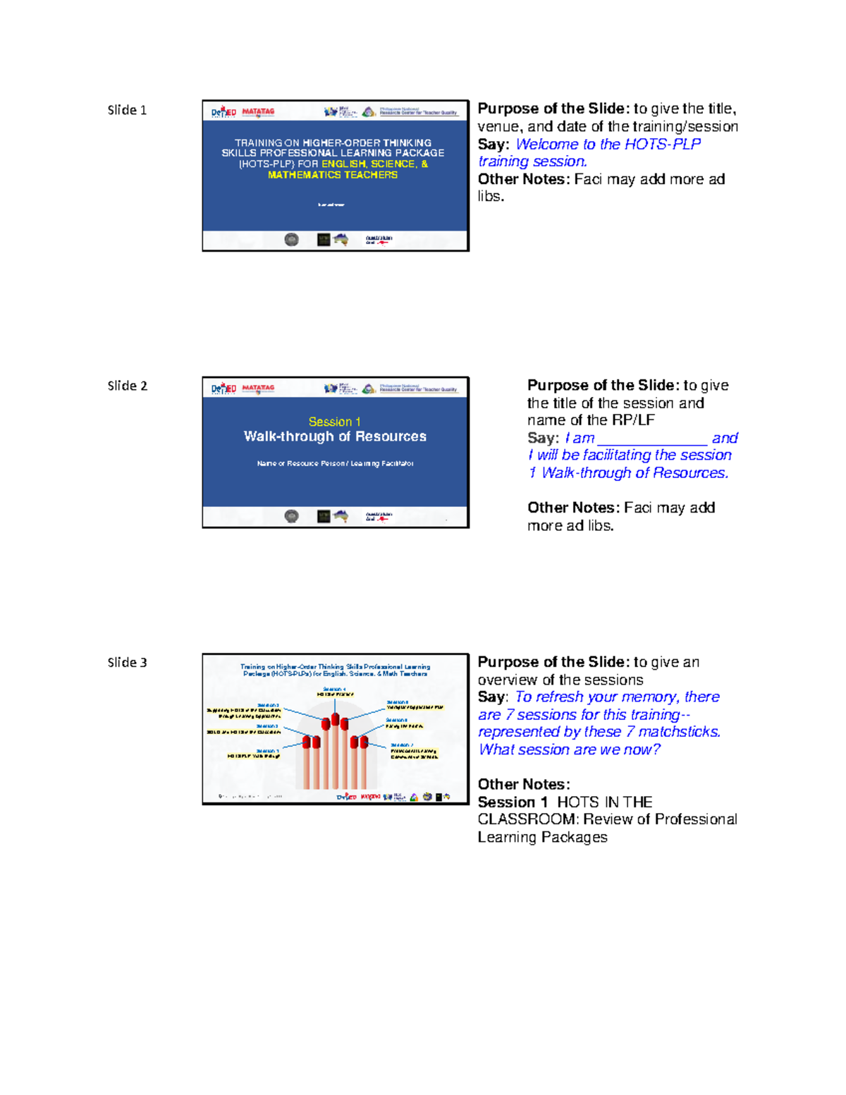 HOTS-PLP Training Walkthrough for Eng, Sci & Math Teachers - Studocu