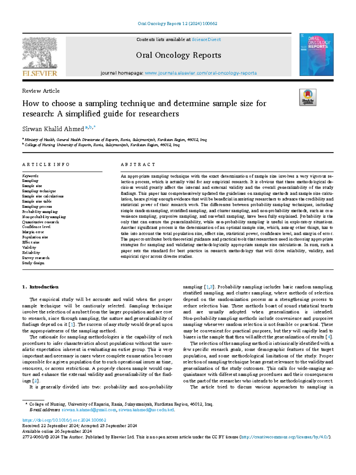Sampling Techniques and Sample Size Determination: A Guide for ...