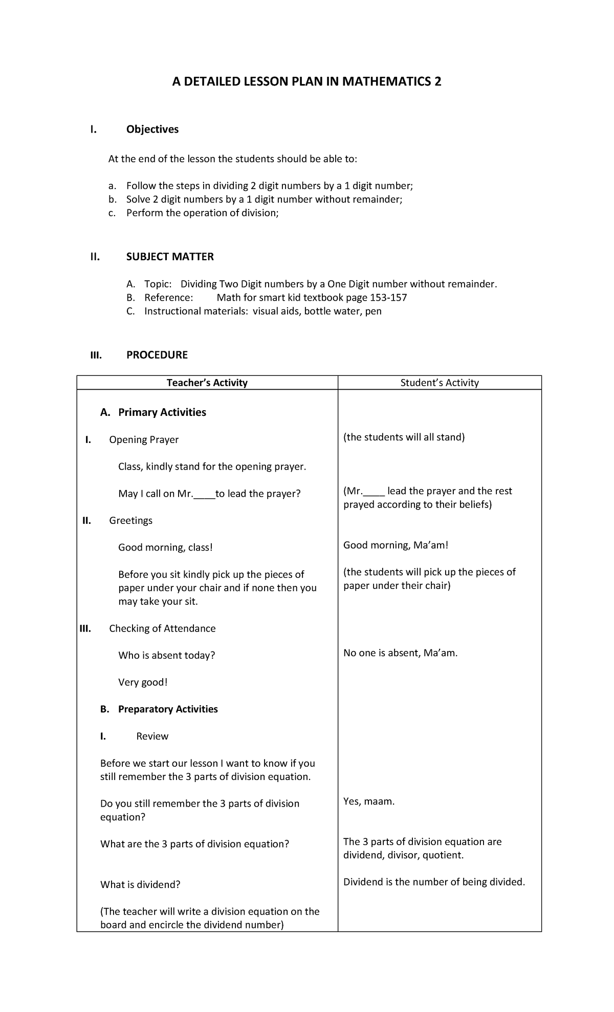A Detailed Lesson PLAN IN Mathematics 2 - A DETAILED LESSON PLAN IN ...