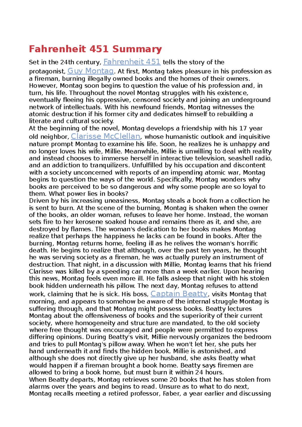 Fahrenheit 451 Summary: Key Insights on Montag's Transformation - Studocu