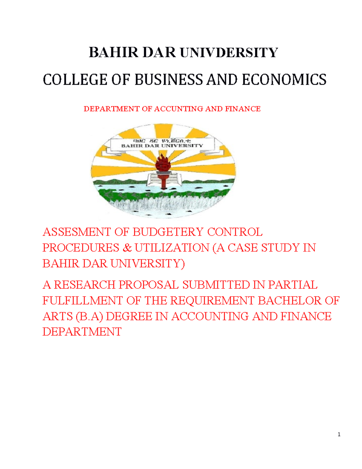 Assessment of Budgetary Control Procedures: A Case Study at Bahir Dar ...