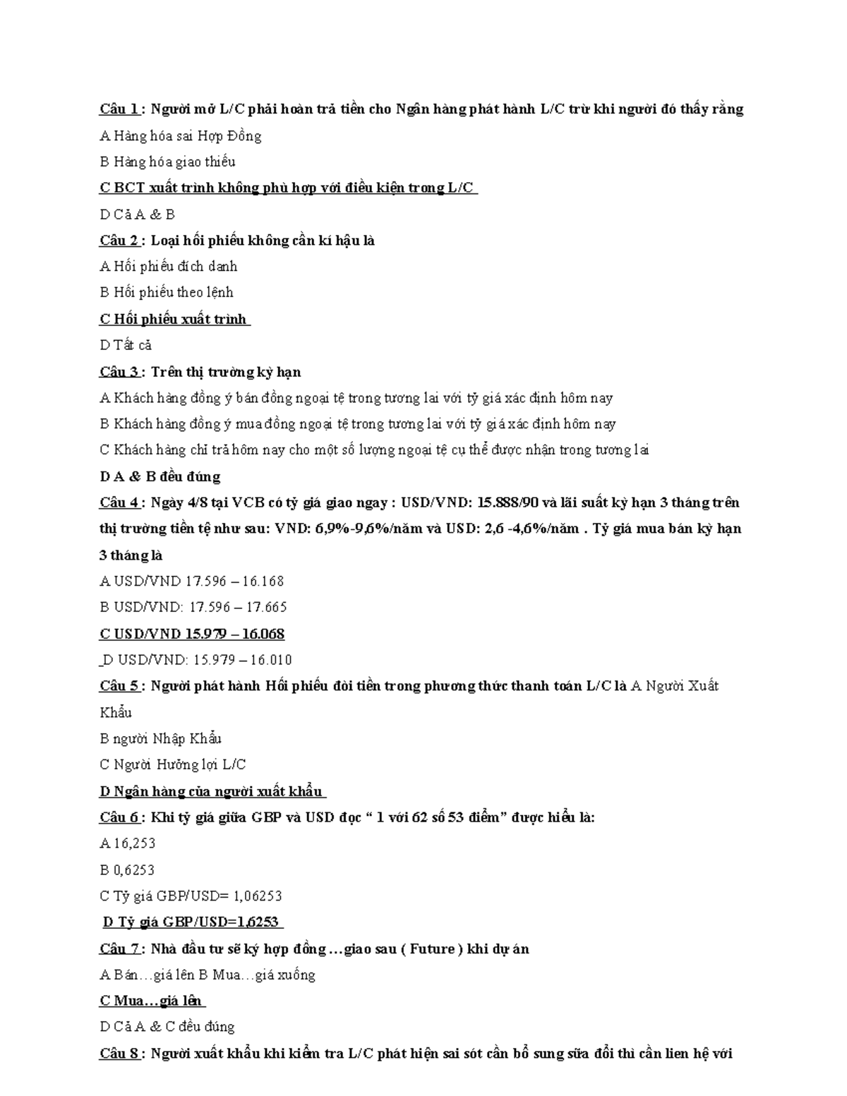 Đề thi trắc nghiệm Thanh toán Quốc tế - Mã: TN TTQT - Studocu