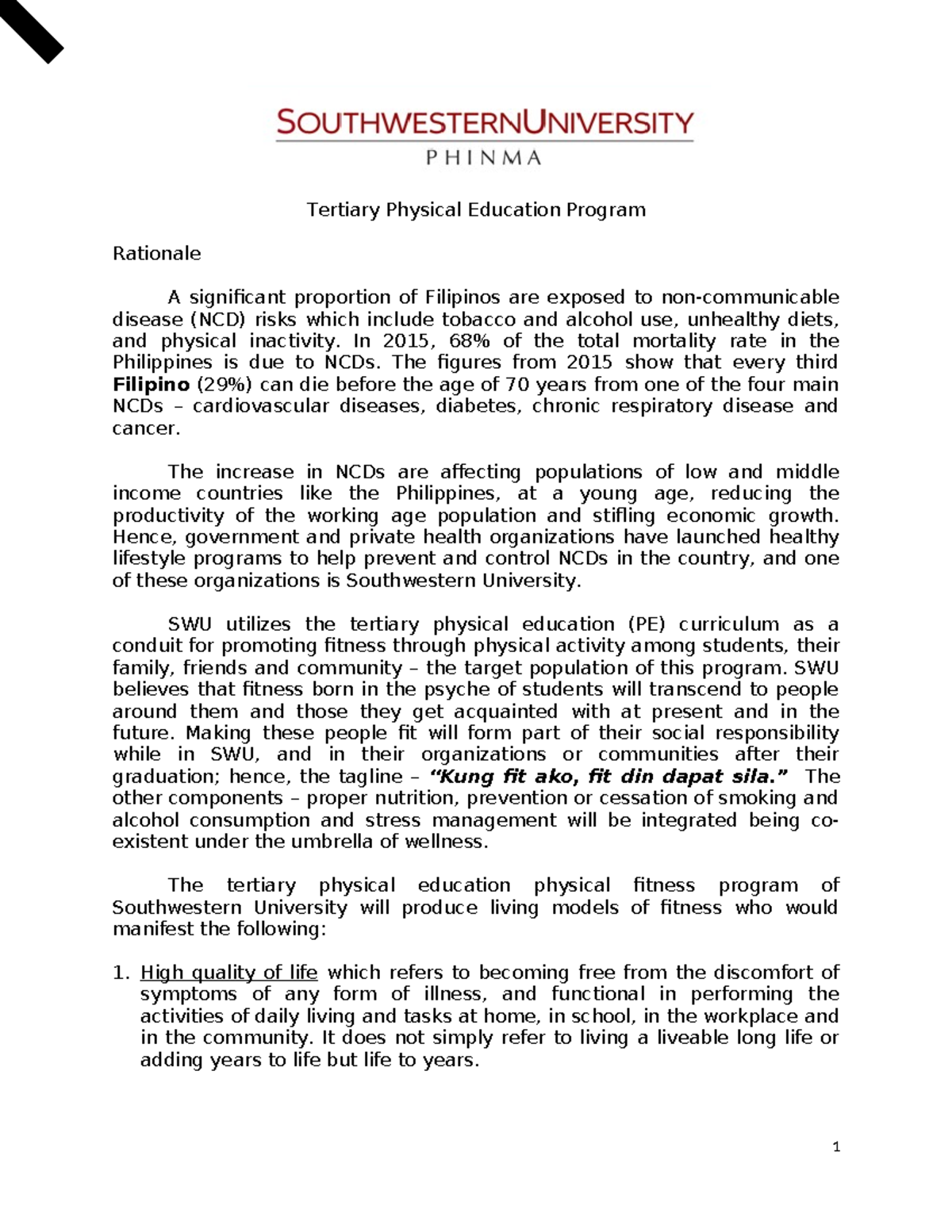 PE 3 Module revised - None - Tertiary Physical Education Program ...
