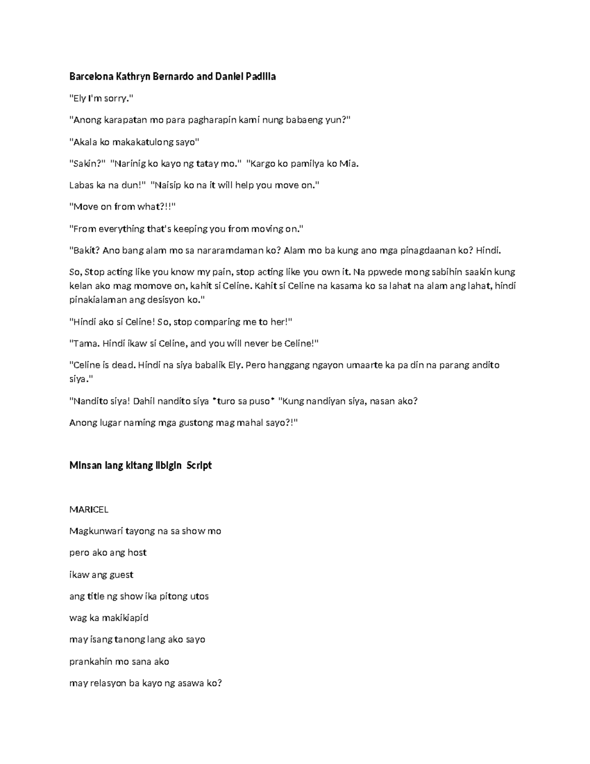 Acting Workshop Script for Barcelona Scenes (Final Exam) - Studocu