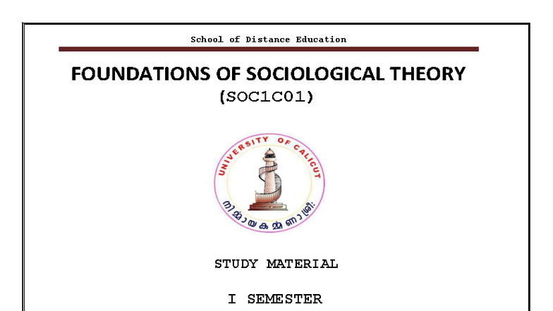 Foundations of Sociological Theory (SOC1C01) Study Material for MA ...