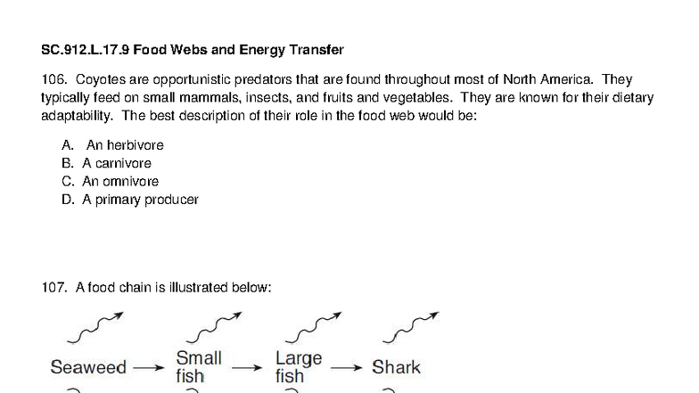 SC.912.L.17 Ecology: Food Webs & Energy Transfer Study Guide - Studocu