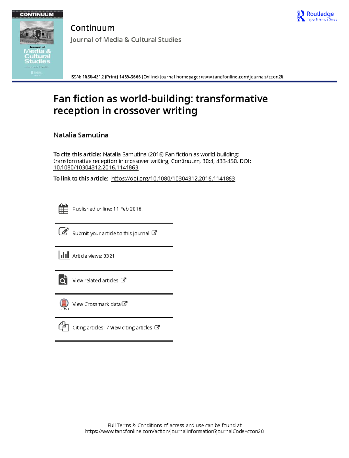 Fan Fiction as World-Building: Transformative Reception in Crossover ...
