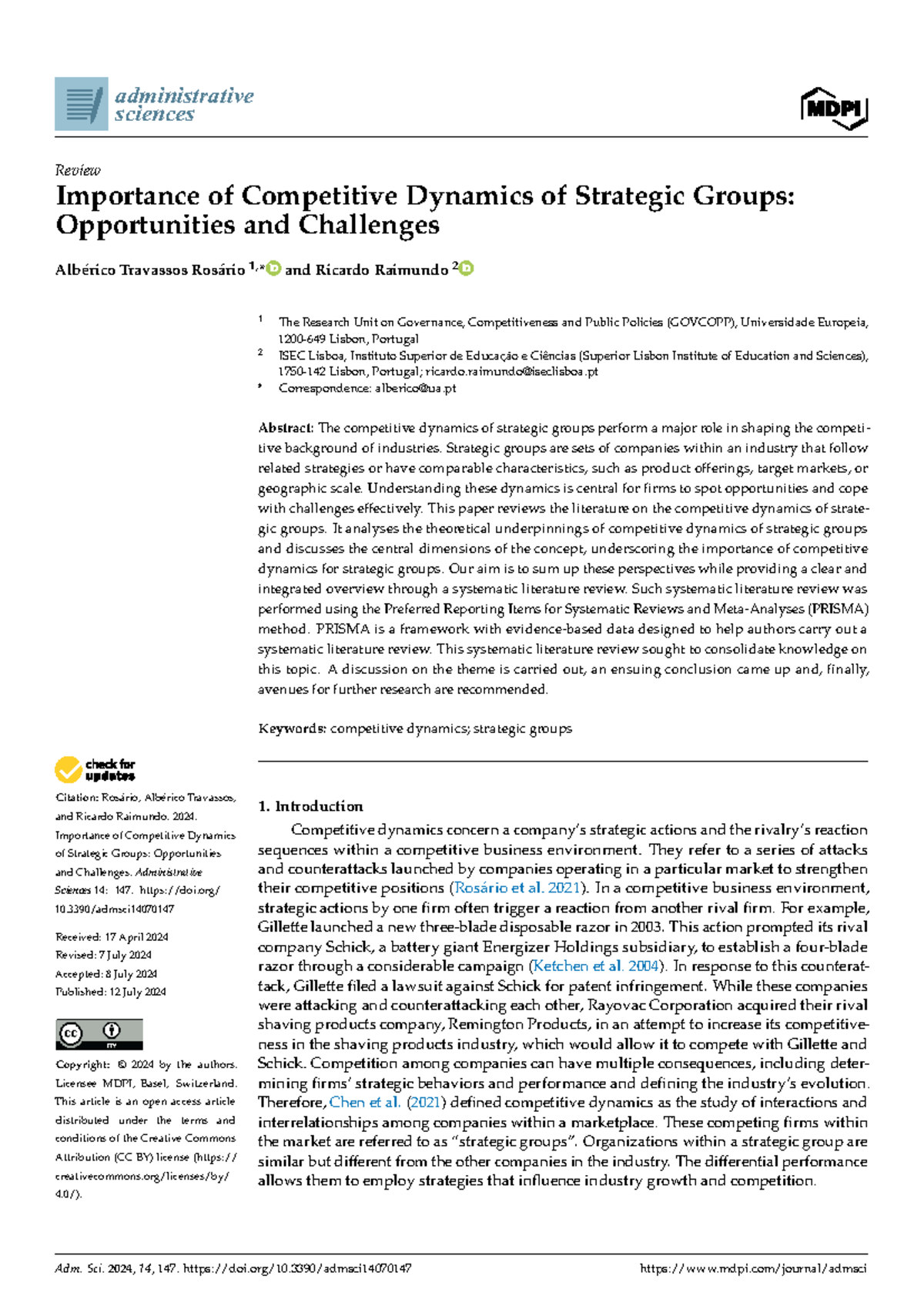 Adm. Sci. 2024, 14, 147: Competitive Dynamics of Strategic Groups ...