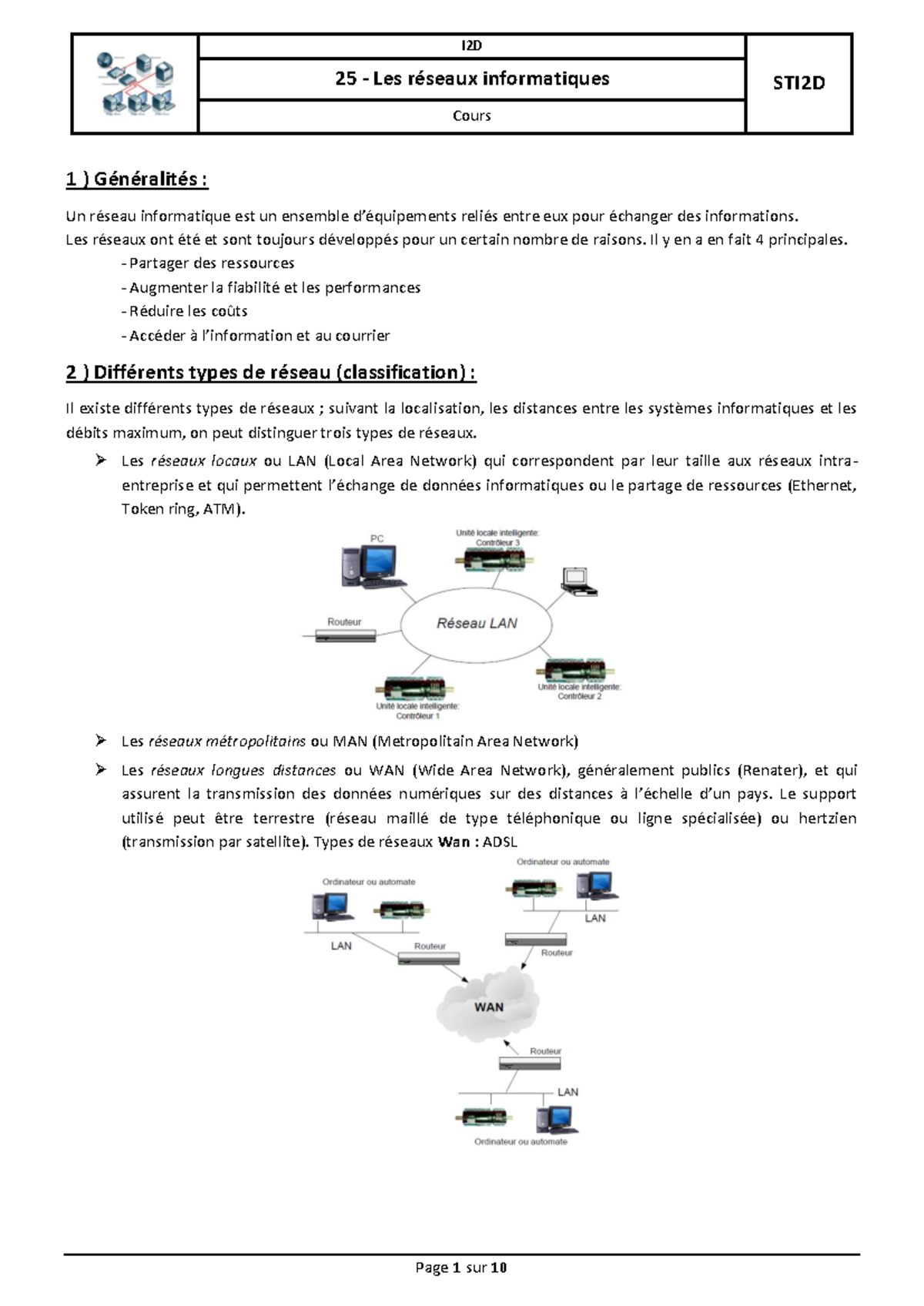 Cours 25 - Réseaux Informatiques STI2D: Concepts et Classification ...