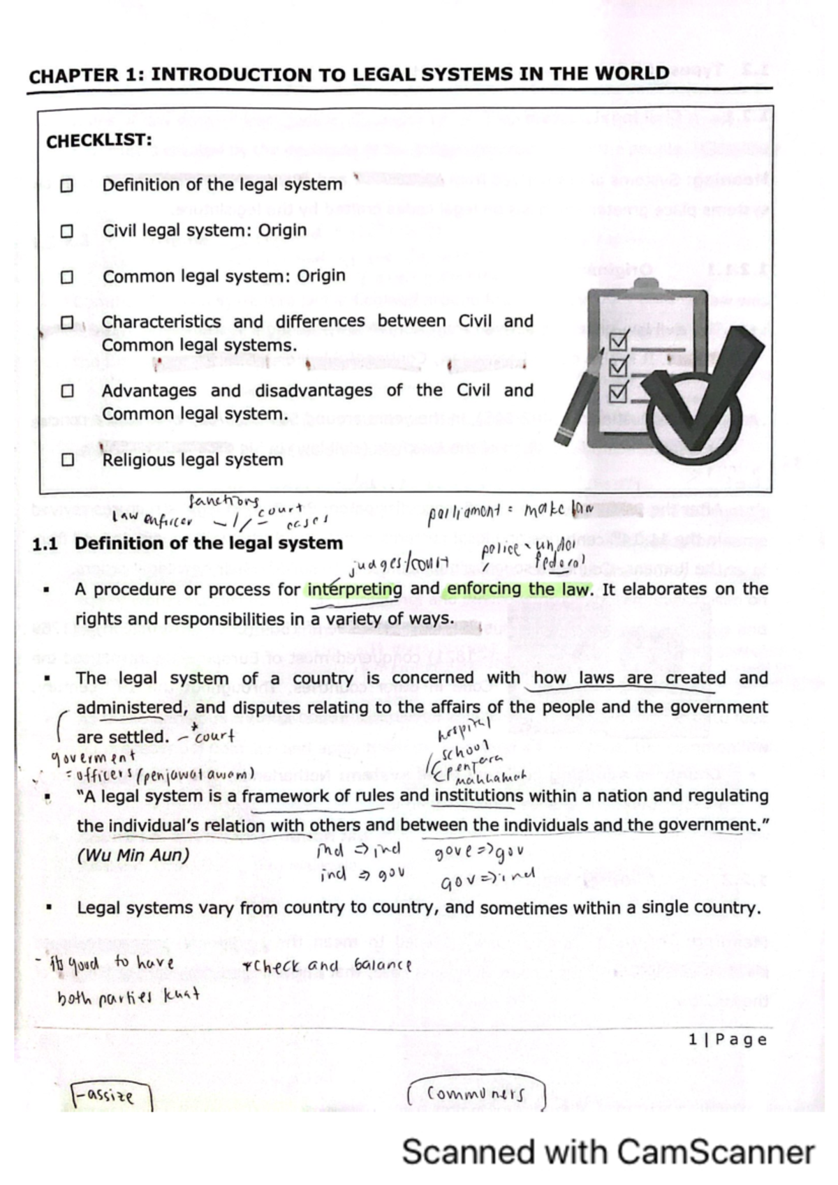 Law033 chapter 1 - notes - CHAPTER 1: INTRODUCTION TO LEGAL SYSTEMS IN ...