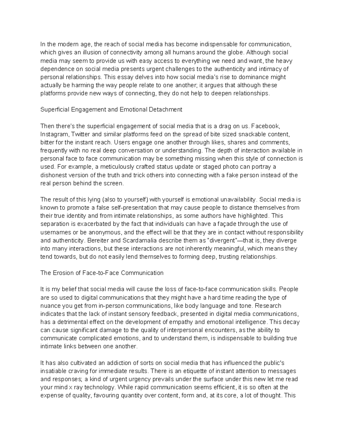 ENG 201: Assignment 3 - The Impact of Social Media on Relationships ...