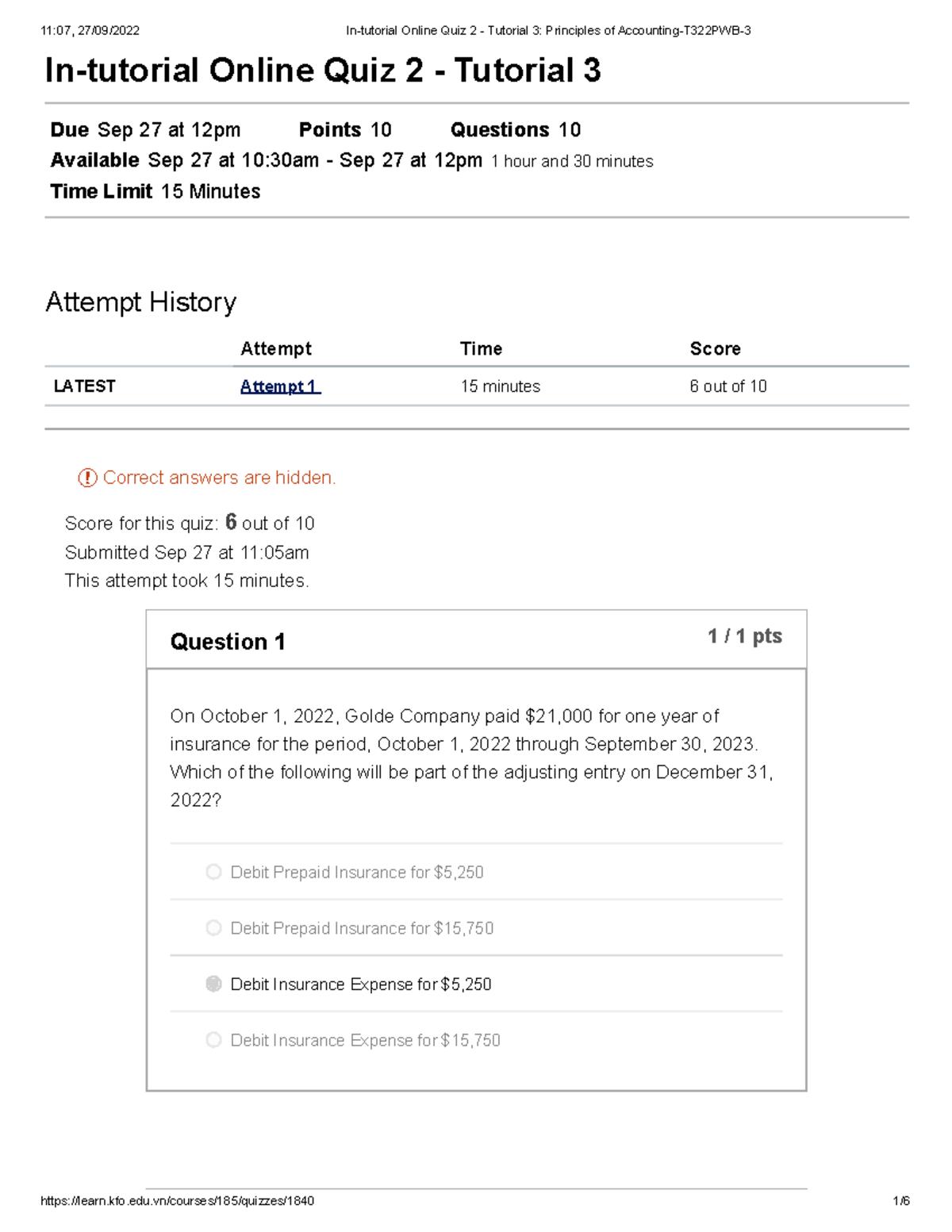 In-tutorial Online Quiz 2 - Tutorial 3 Principles of Accounting-T322PWB ...