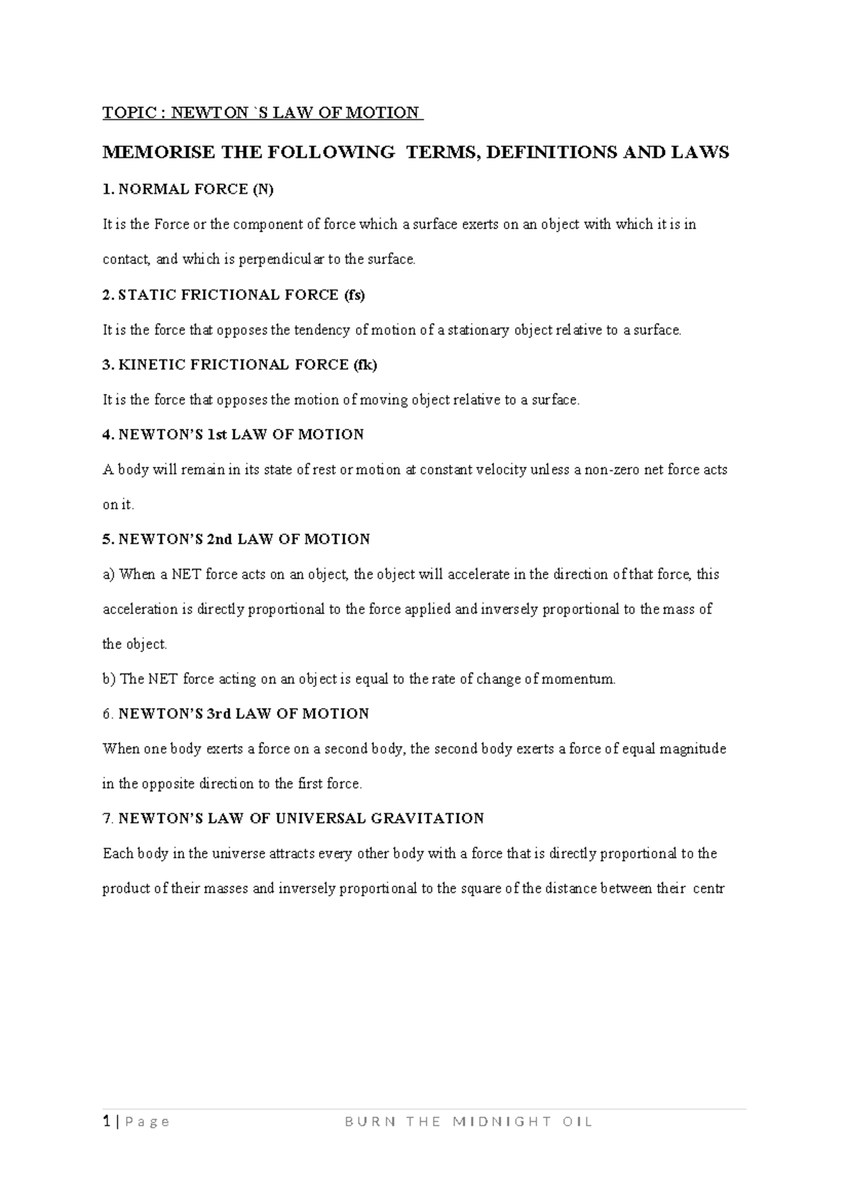 Newton's laws of motion study notes for physics 101 - Studocu