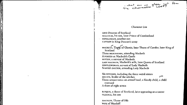 Macbeth Character List and Key Scenes Analysis (ENG 101) - Studocu