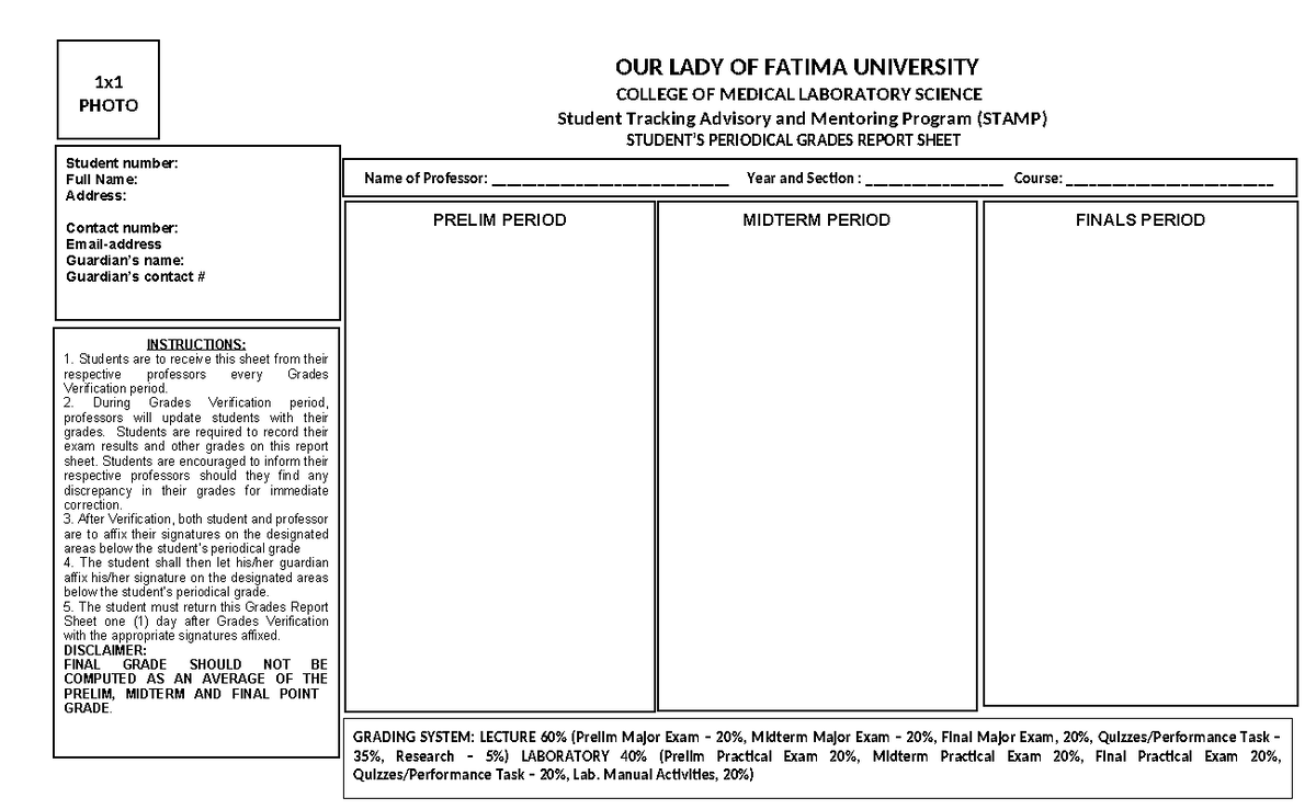 Student Periodical Grades Report - OUR LADY OF FATIMA UNIVERSITY ...
