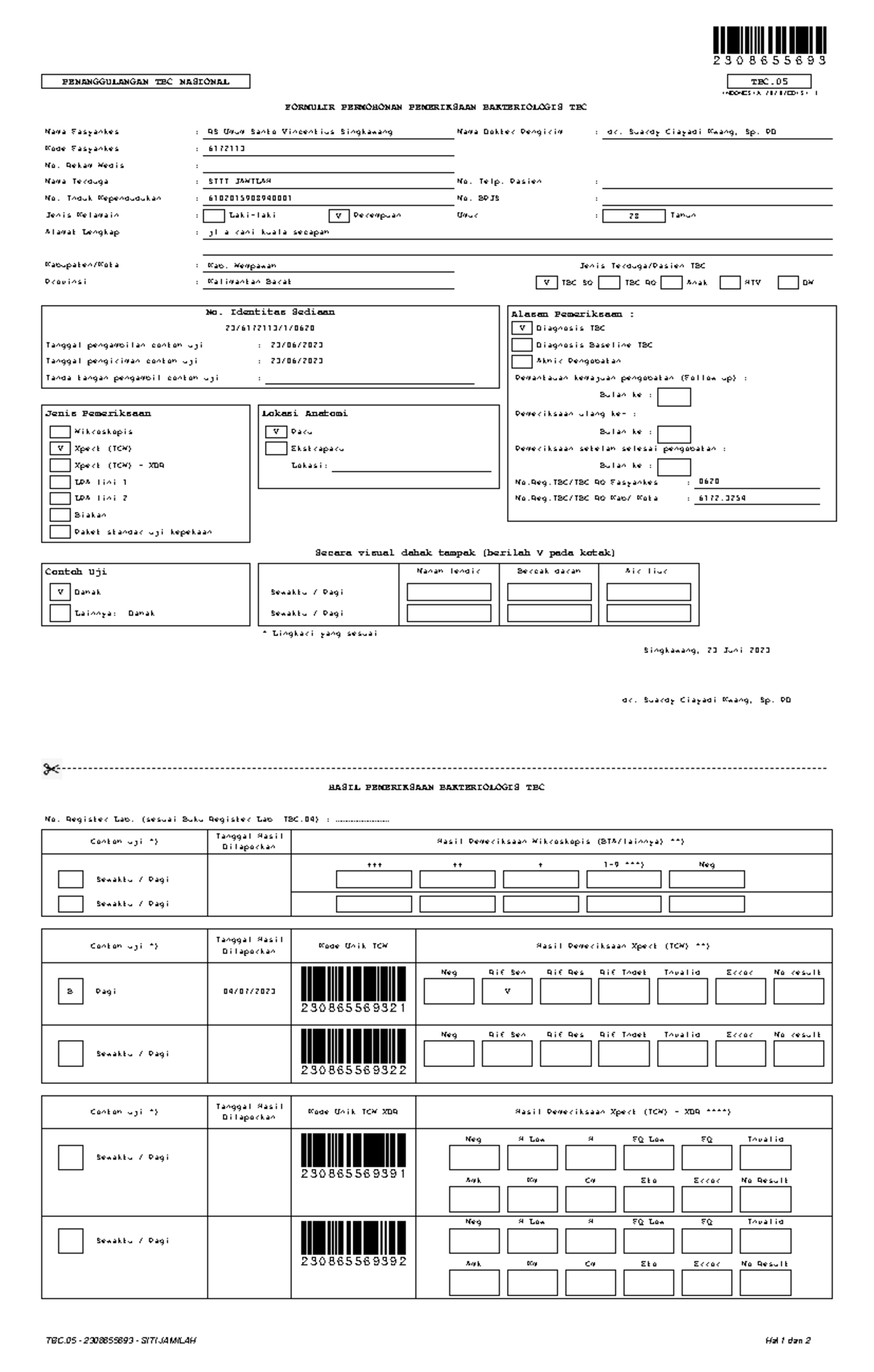 TBC.05 Formulir Permohonan Pemeriksaan Bakteriologis TBC - Studocu