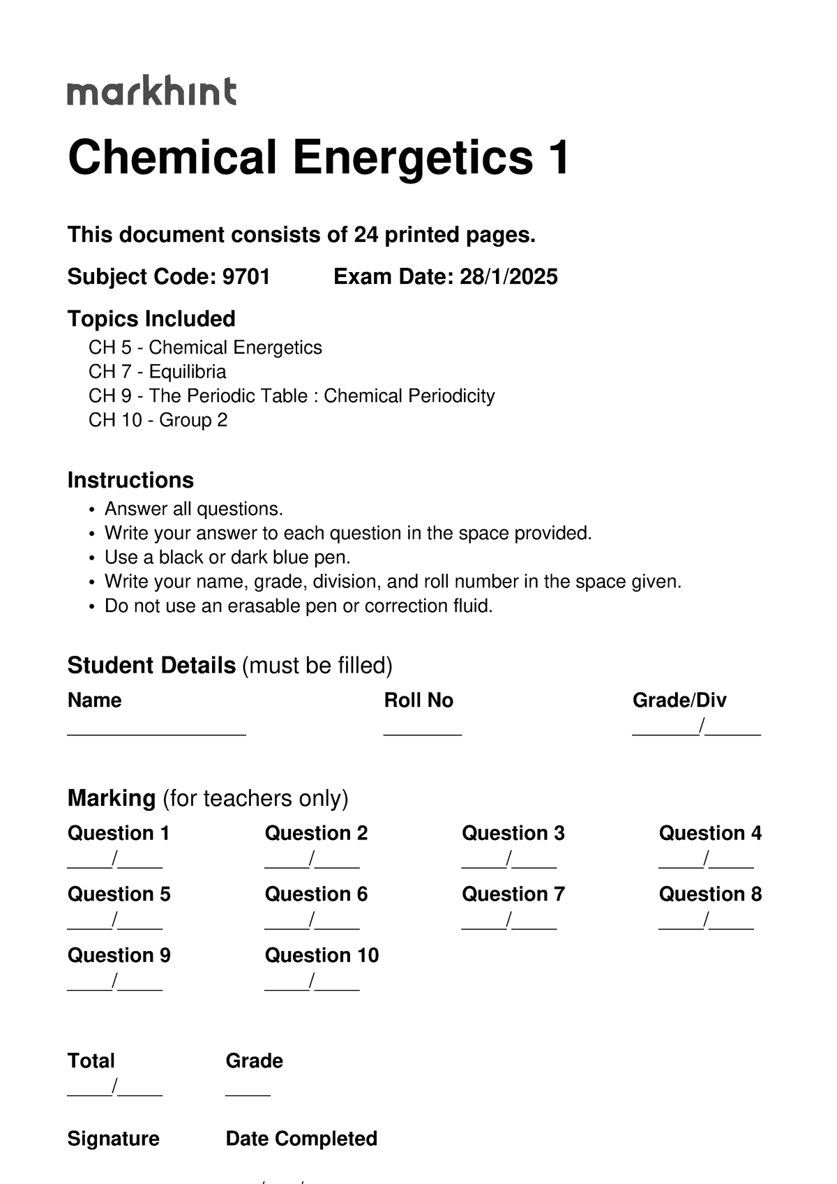 Chemical Energetics 1 qp - Chemical Energetics 1 This document consists ...