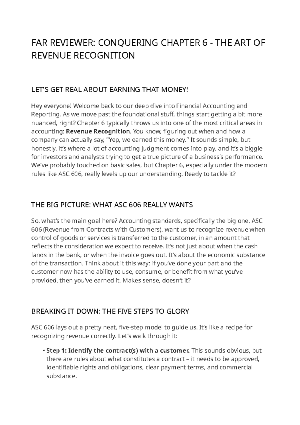 FAR REVIEWER: MASTERING CHAPTER 6 REVENUE RECOGNITION ESSENTIALS - Studocu