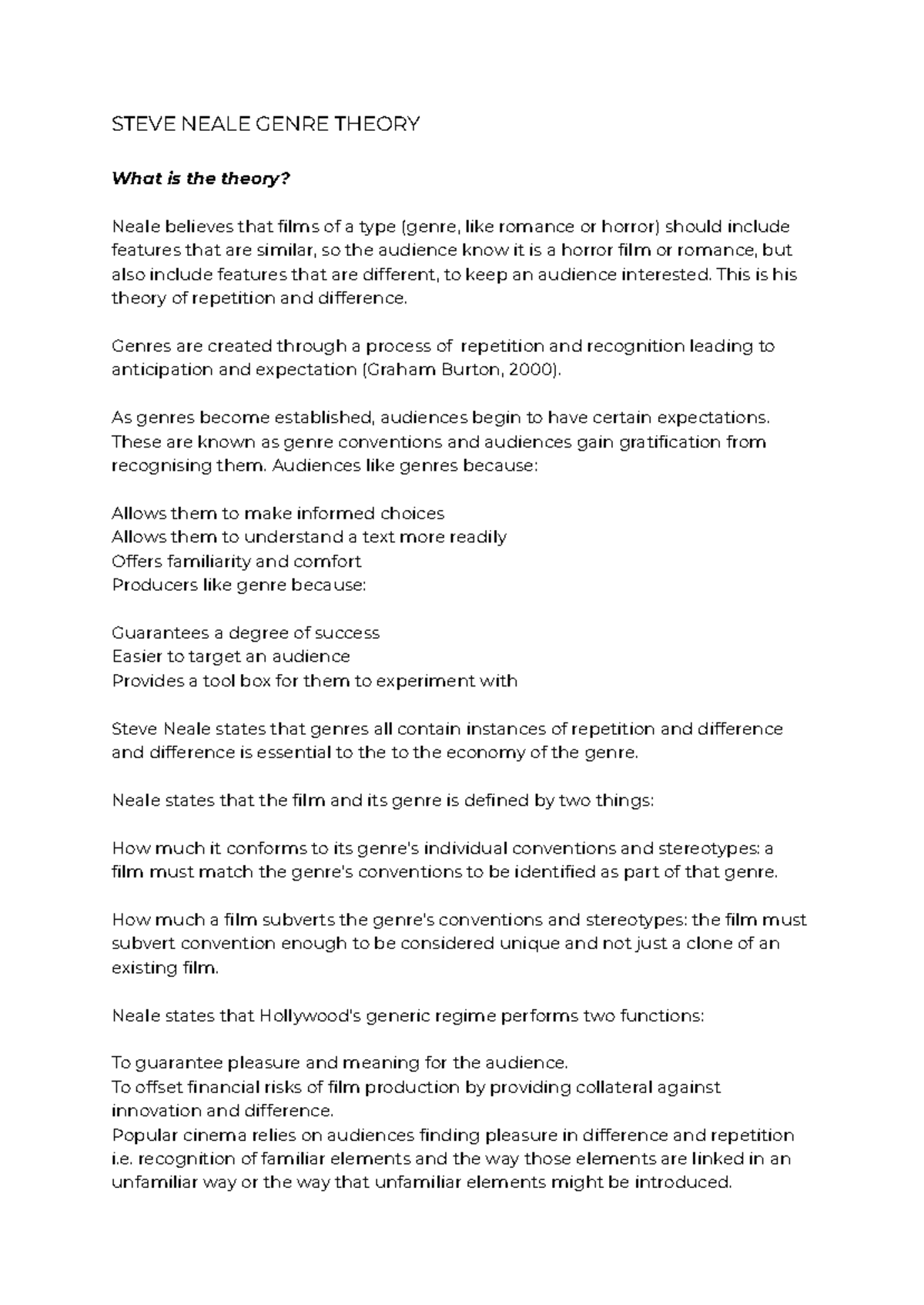 Steve Neale's Genre Theory: Repetition & Difference Explained - Studocu