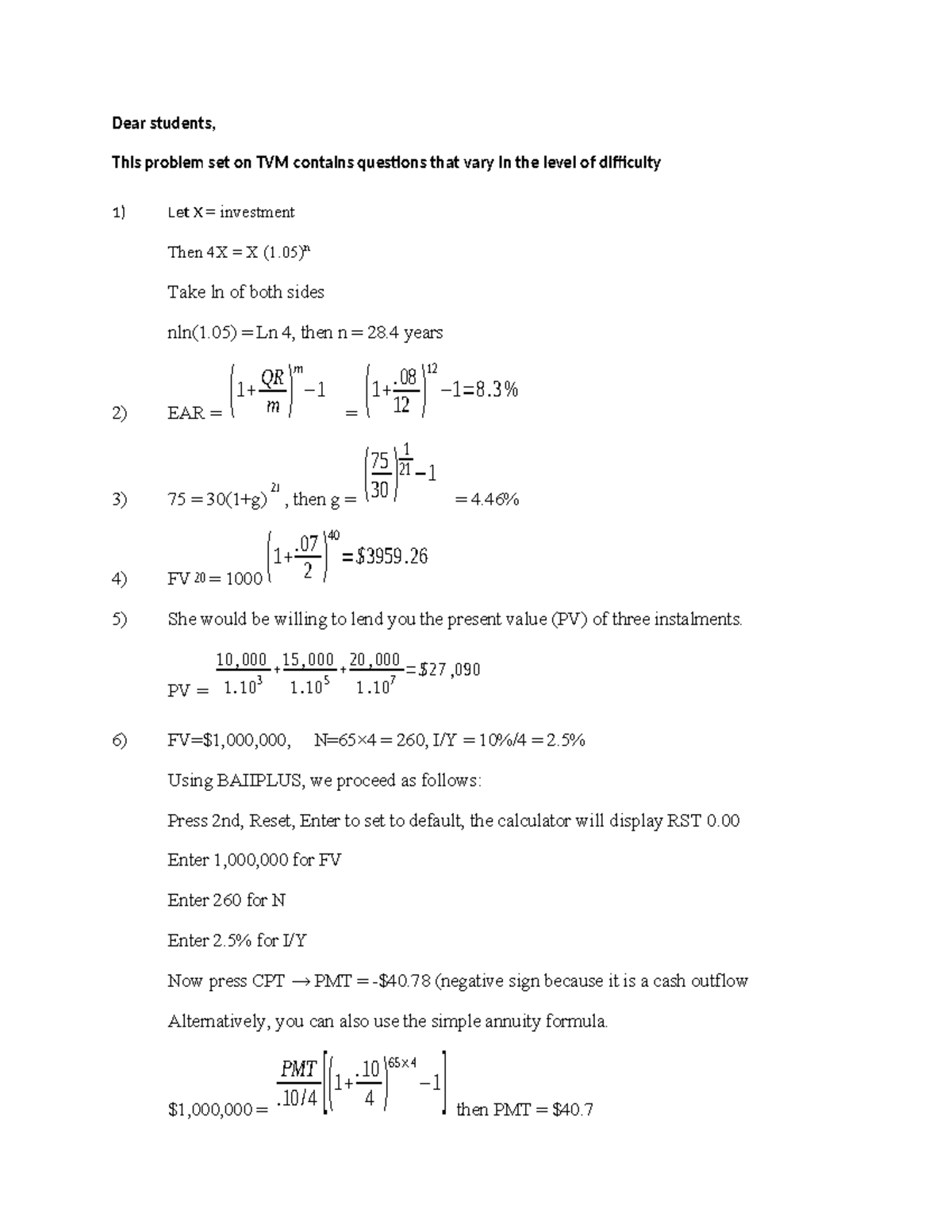 Solutions to Additional Practice Problems on TVM (Chapter 5) - Studocu