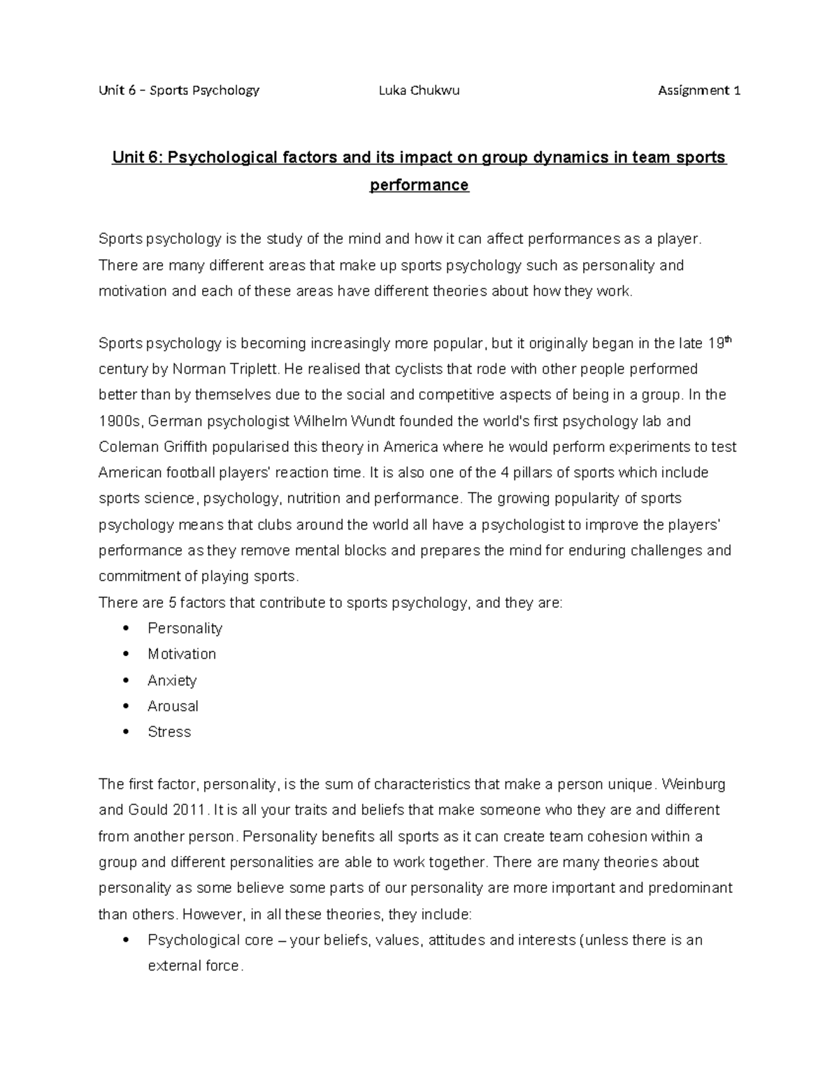 Unit 6 Sports Psychology: Psychological Factors in Team Dynamics - Studocu
