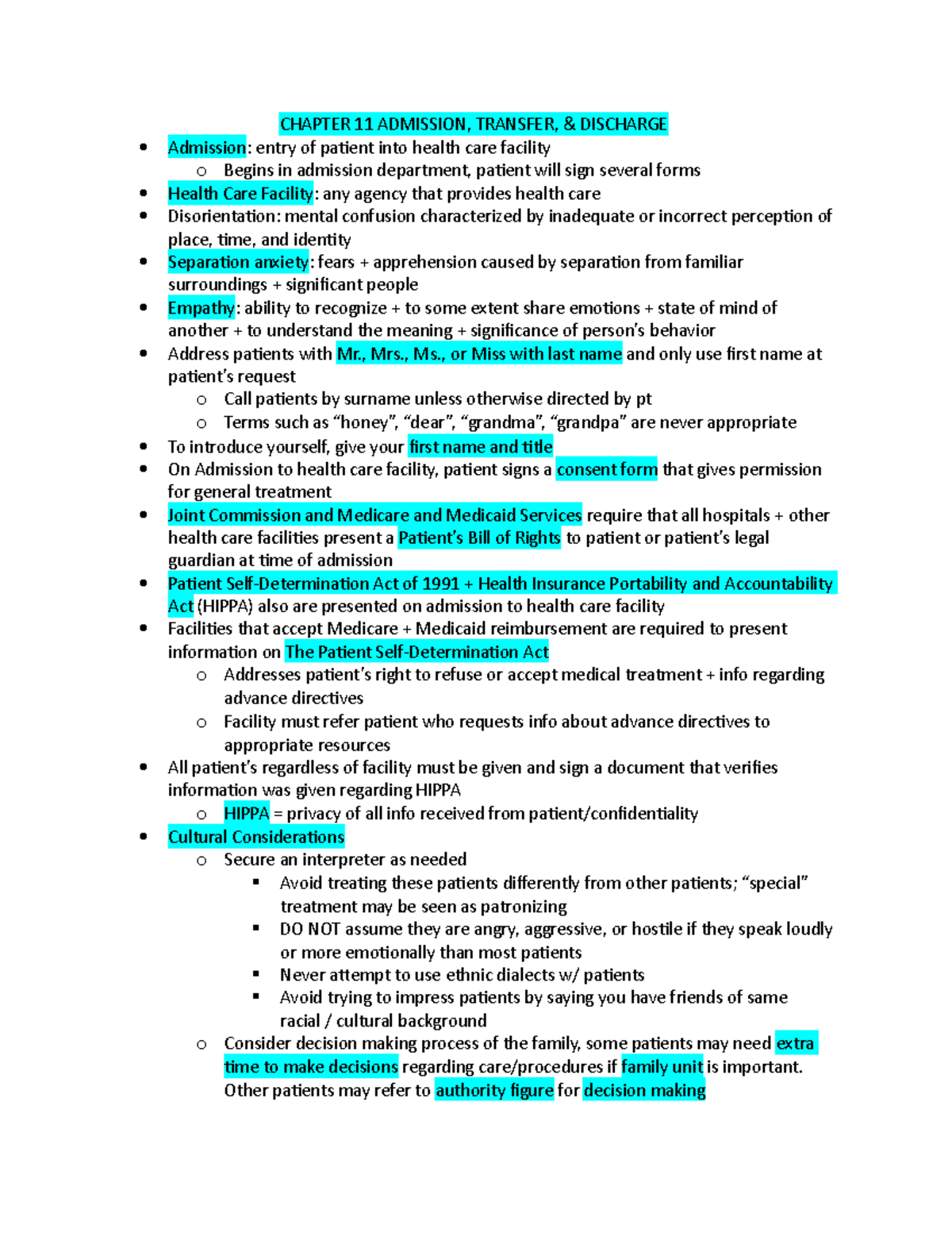 Chapter 11: Comprehensive Guide to Patient Admission, Transfer ...