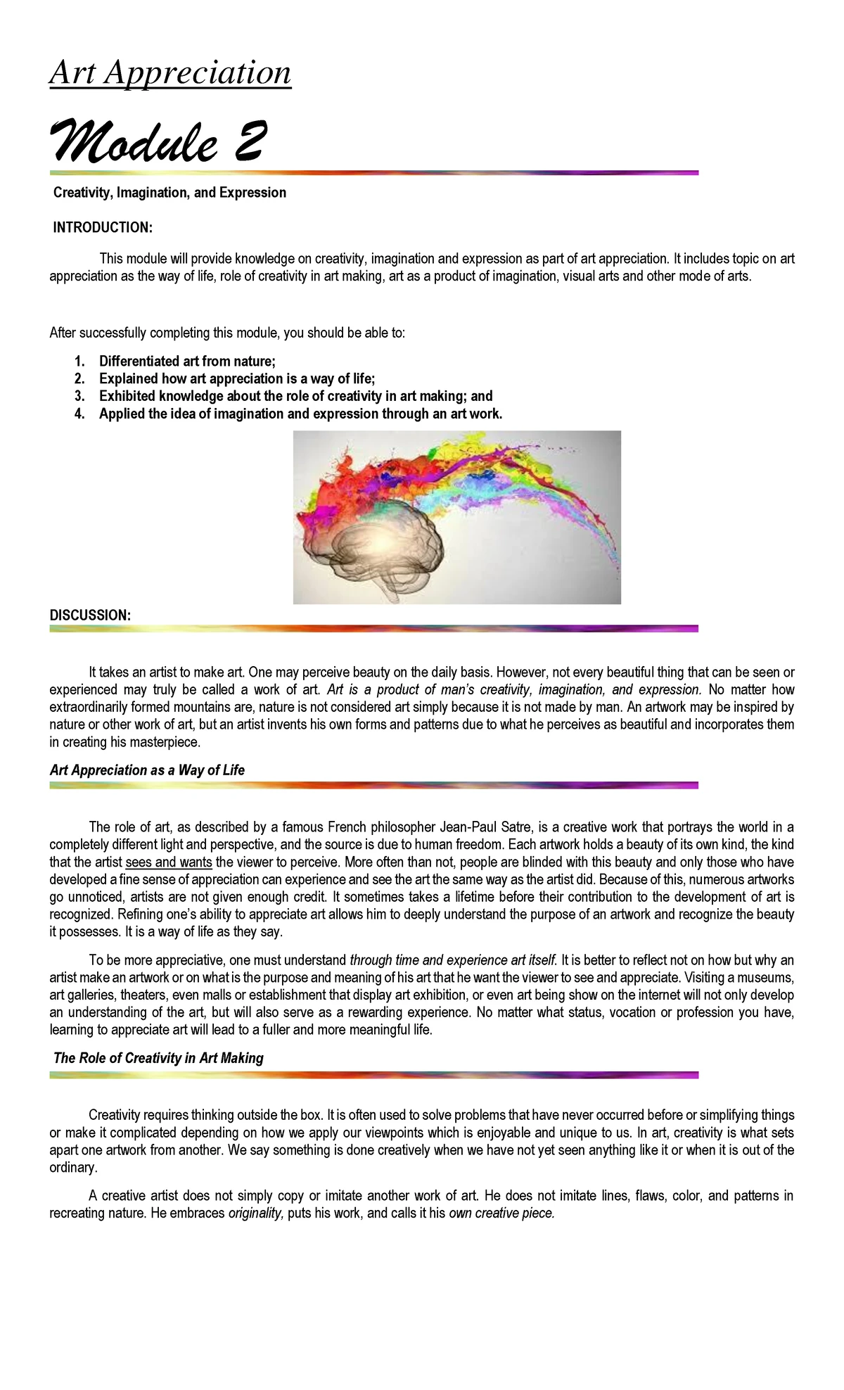 Art Appreciation (Module 4): Subject & Content Summary - Studocu