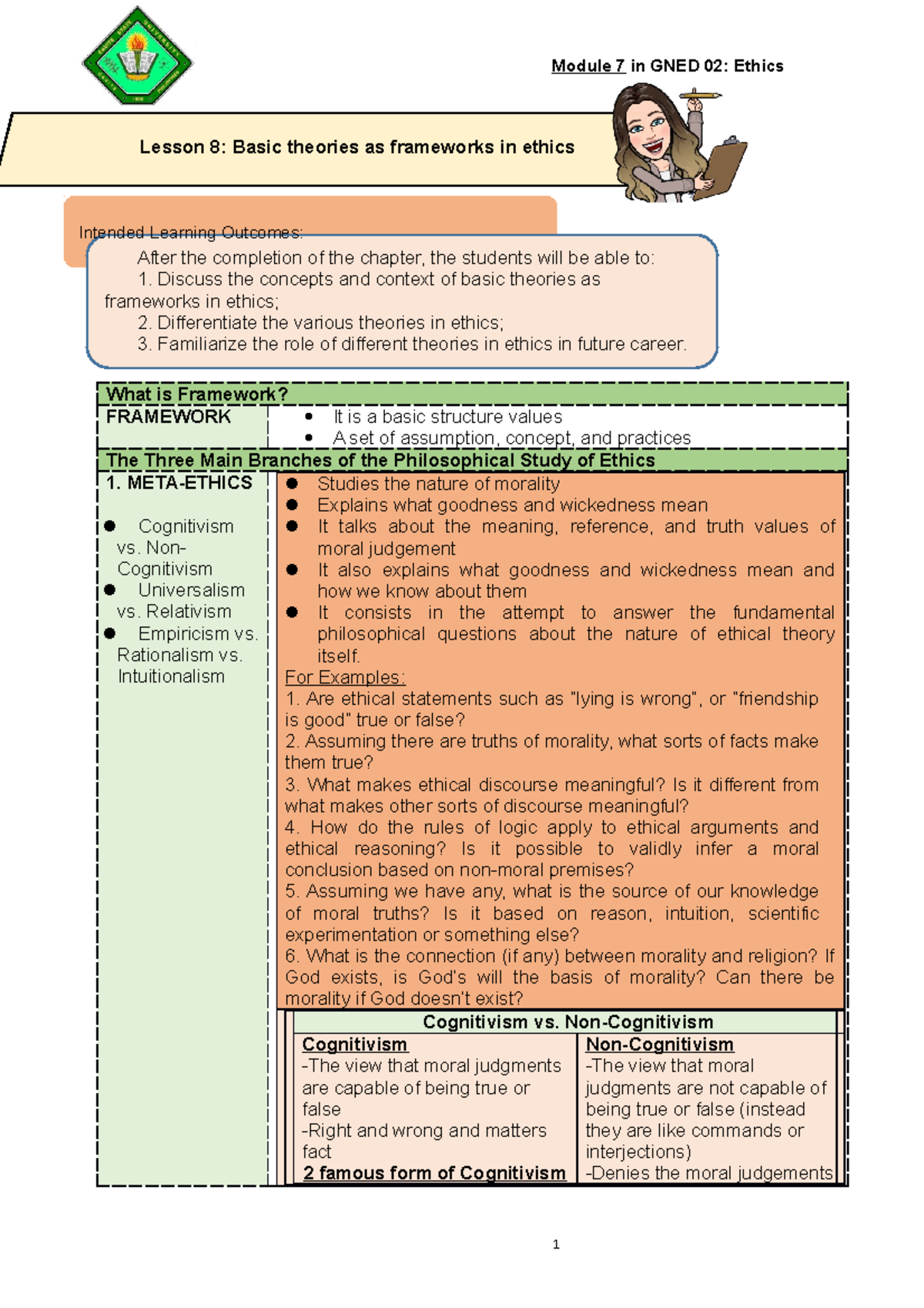 GNED 02 Lesson 8: Understanding Ethical Frameworks and Theories - Studocu